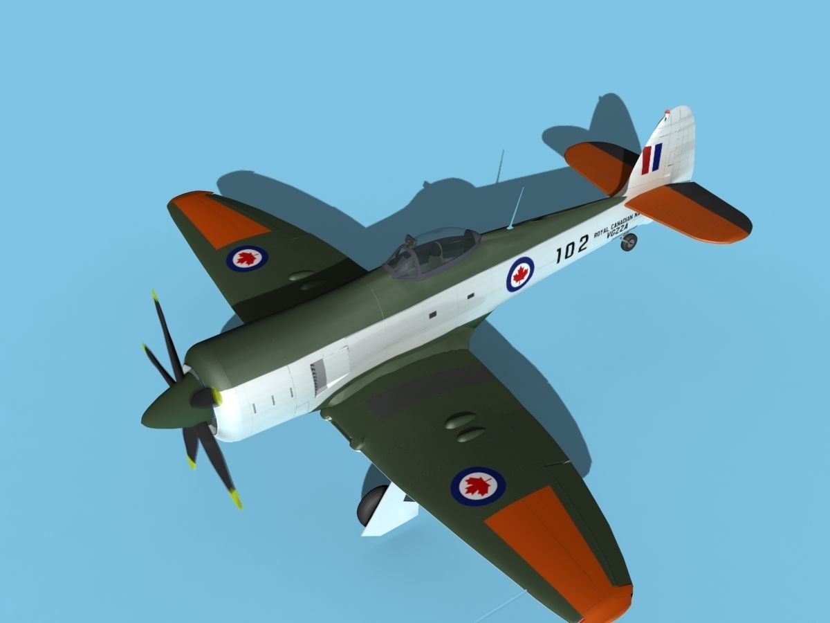 Hawker Sea Fury V15 RCAF 3D model animated rigged | CGTrader