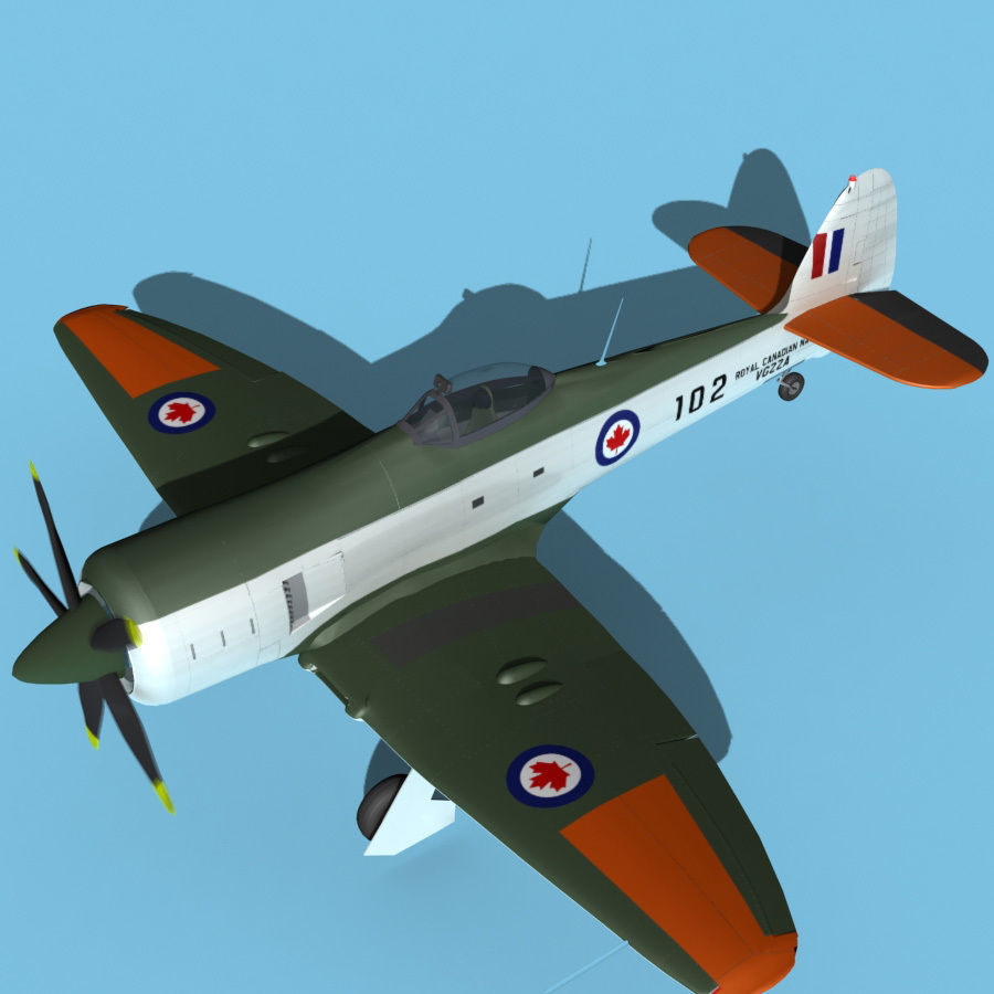 Hawker Sea Fury V15 RCAF 3D model animated rigged | CGTrader