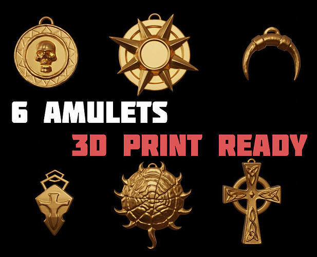 6 Amulets 3D Print Ready free 3D model 3D printable | CGTrader