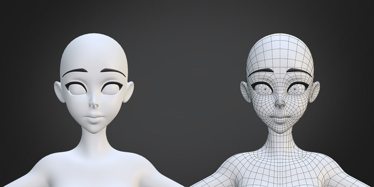 3D model Customize Female Base Mesh-Anime Style VR / AR / low-poly ...