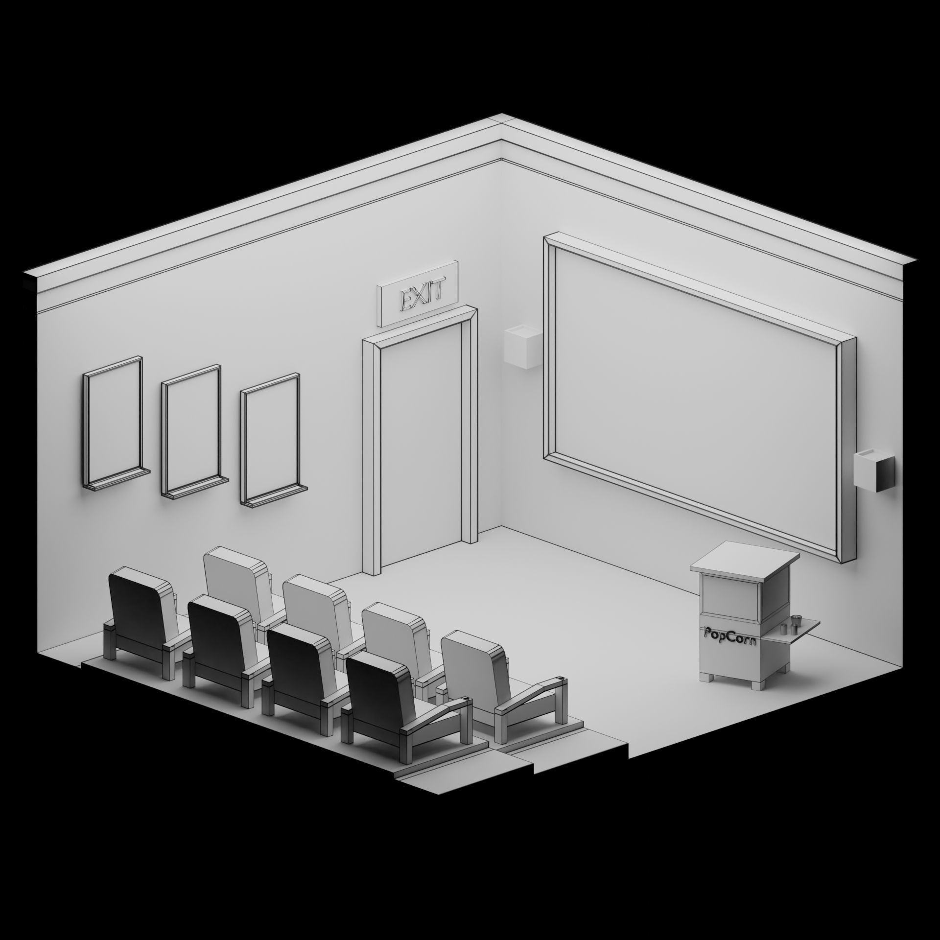 3D model Low-Poly Movie Theater VR / AR / low-poly | CGTrader