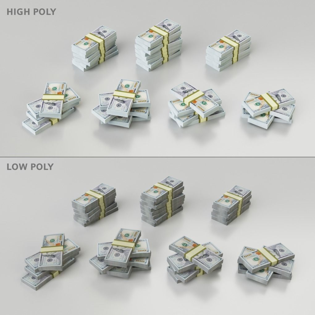 3D model Set of stacks of bundles of one hundred dollar bills VR / AR ...