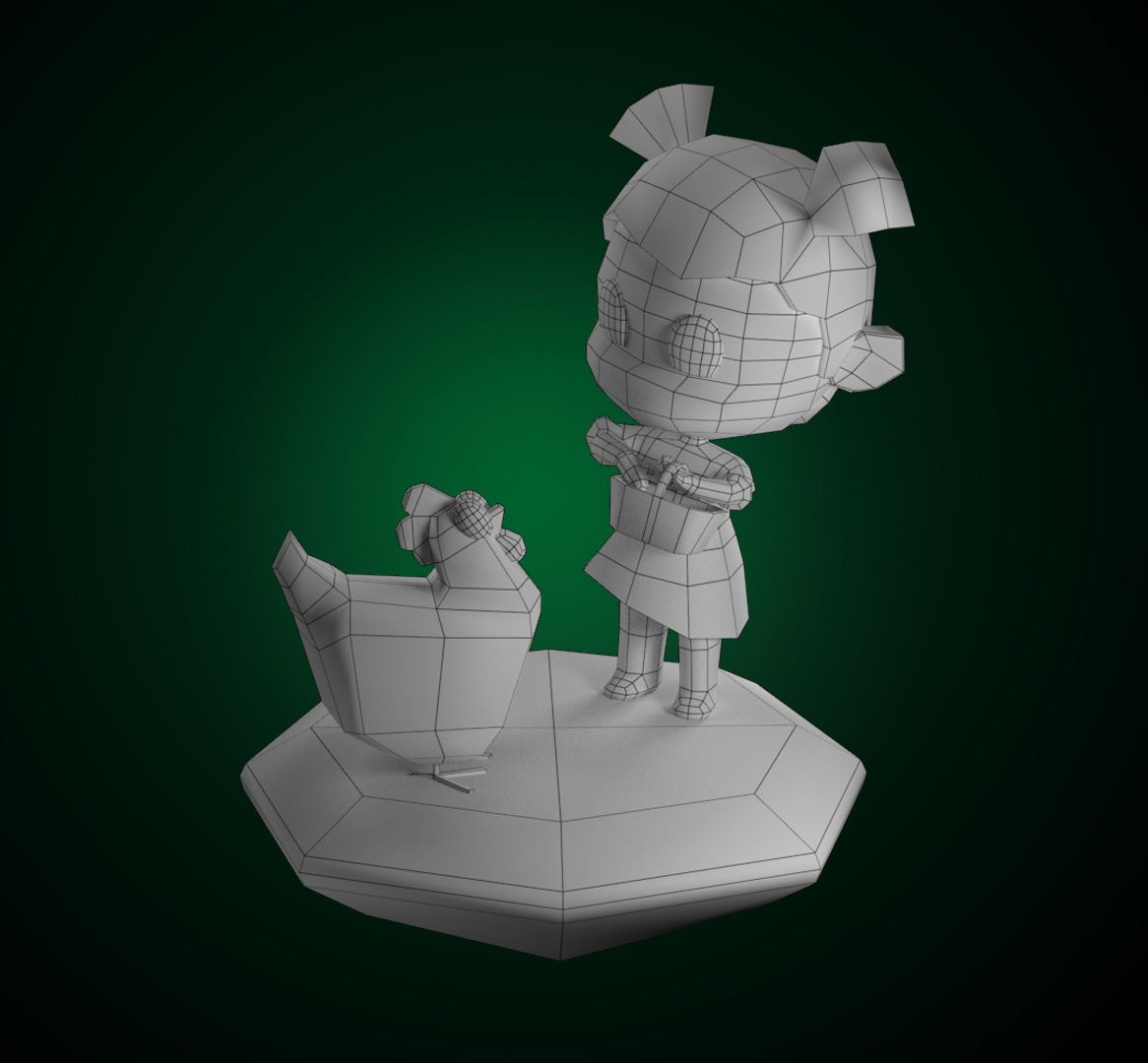 Girl and Rooster 3D model | CGTrader