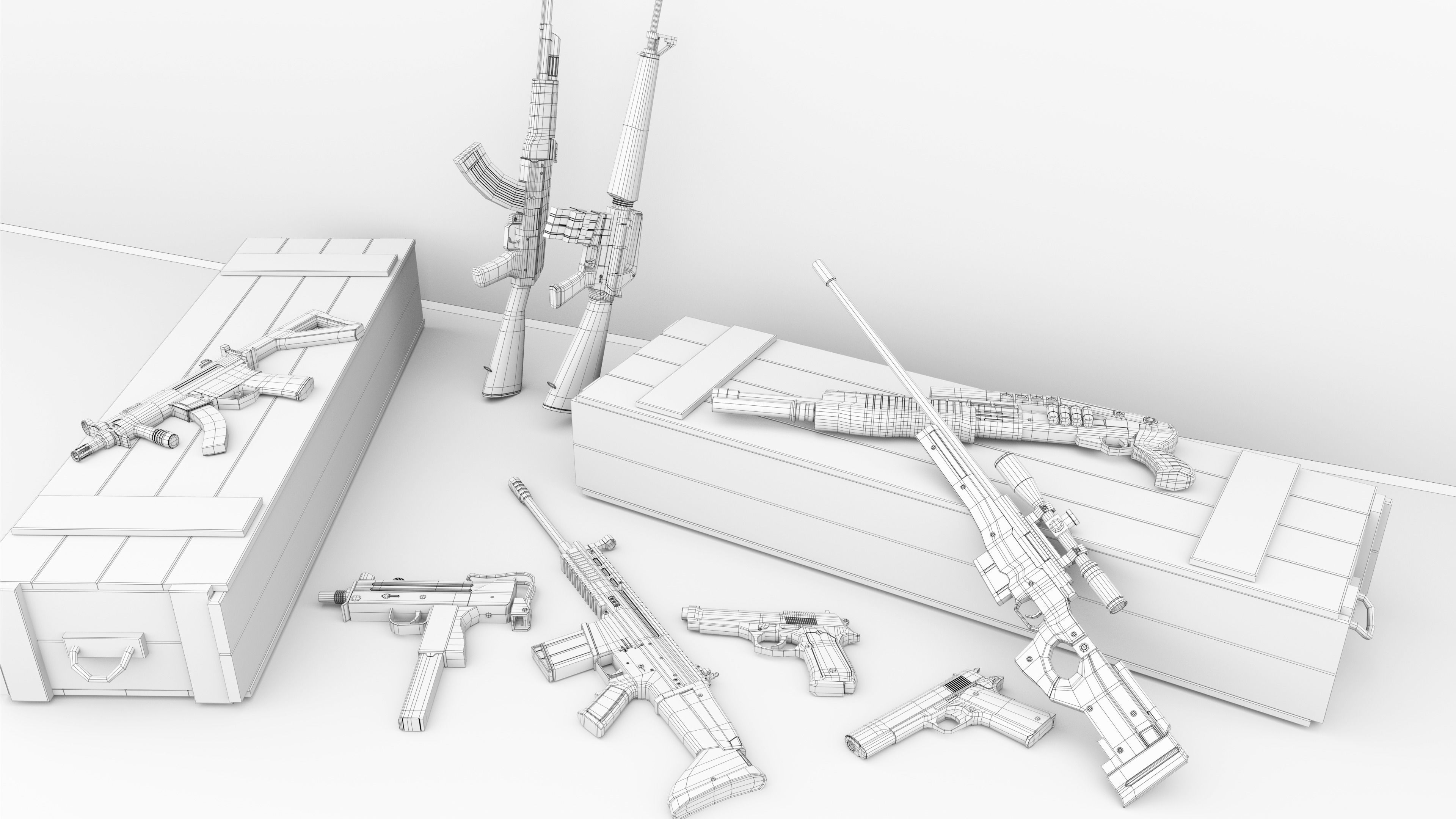 3D model Guns collection and other weapons in box VR / AR / low-poly ...