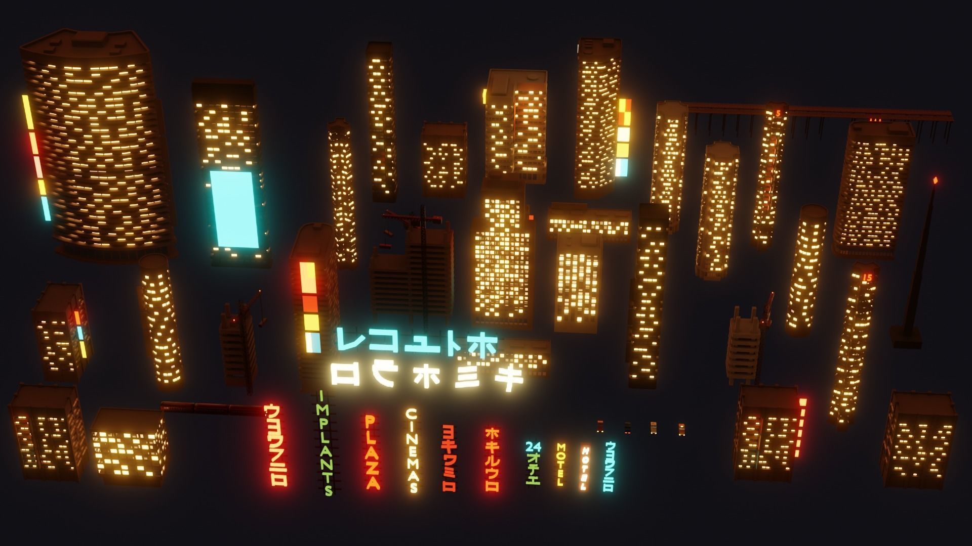 3D model City Lowpoly lit up at night VR / AR / low-poly | CGTrader