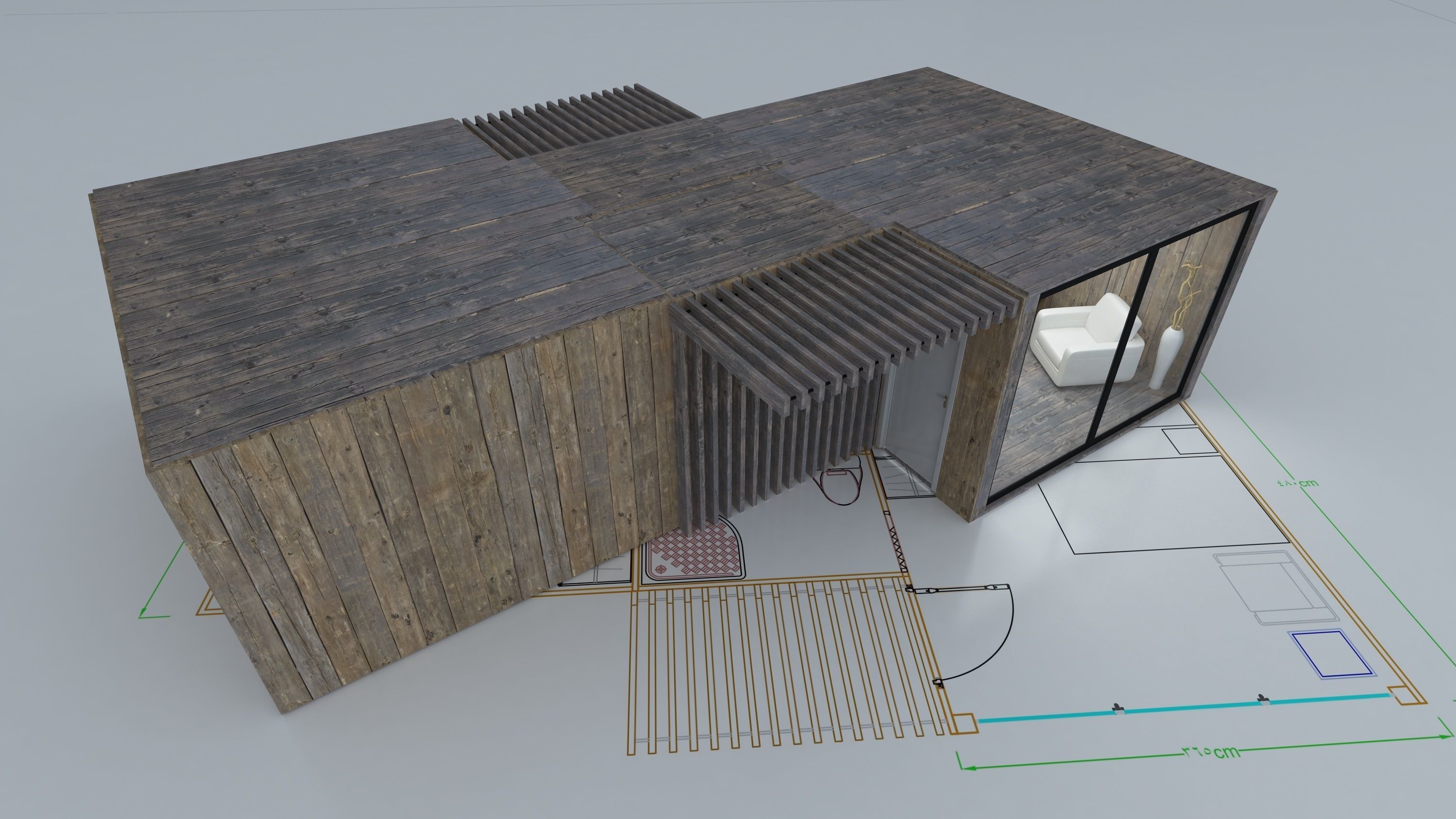 Portacabin wooden house with plans and measurements 3D model | CGTrader