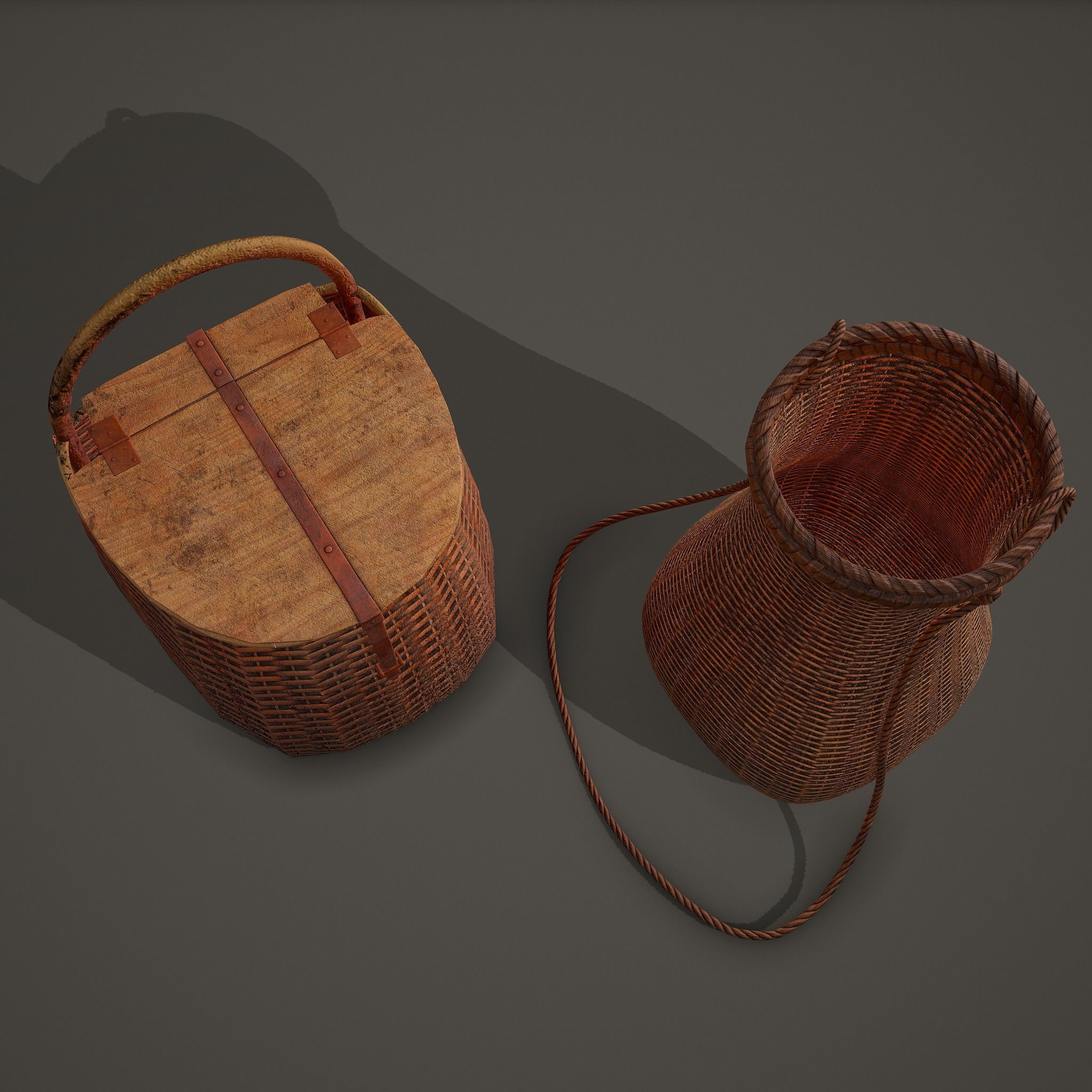 3D Model Collection Medieval Style Wicker Basket One and Two VR / AR ...
