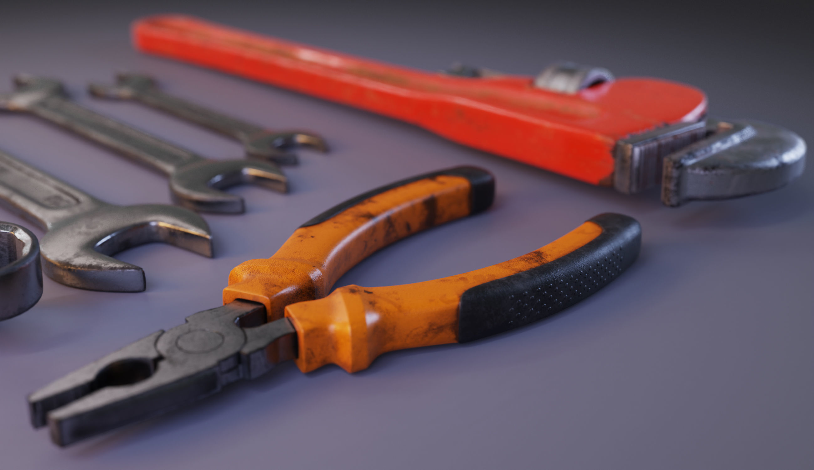 Tools wrenches and pliers free 3D model rigged | CGTrader