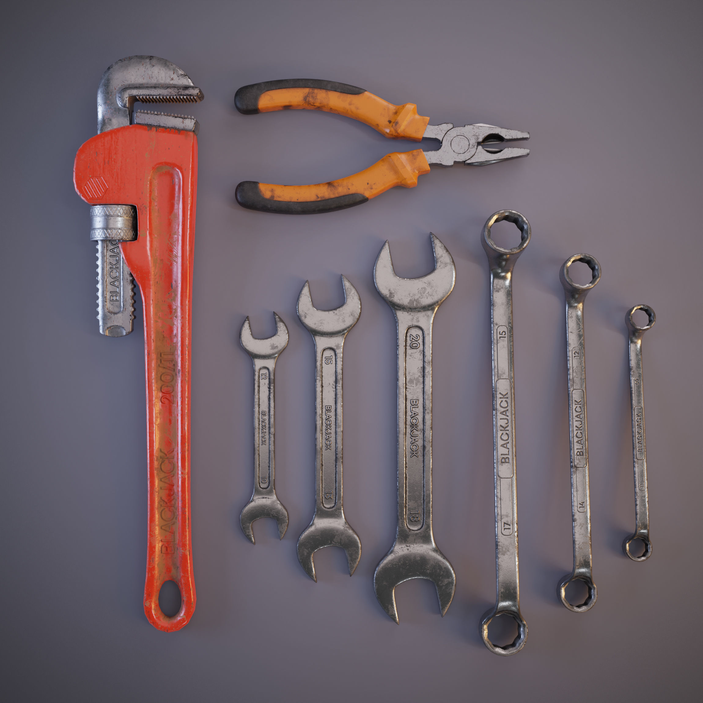 Tools wrenches and pliers free 3D model rigged | CGTrader