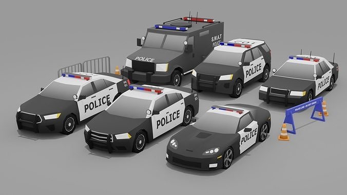 3D model Low Poly Police car pack VR / AR / low-poly | CGTrader