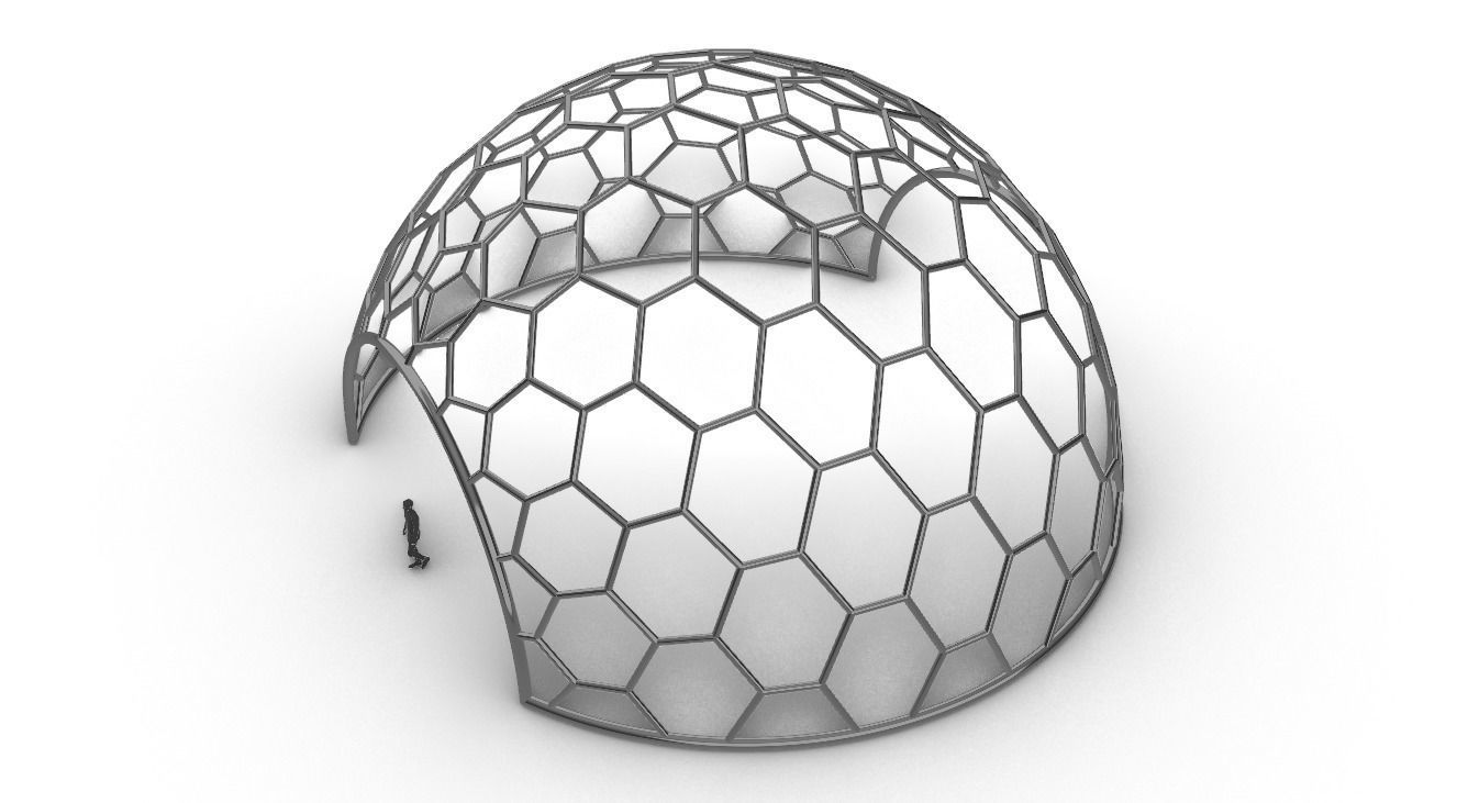 Hexagonal Dome structure Geodesic Like Wireframe Design V2 3D model ...
