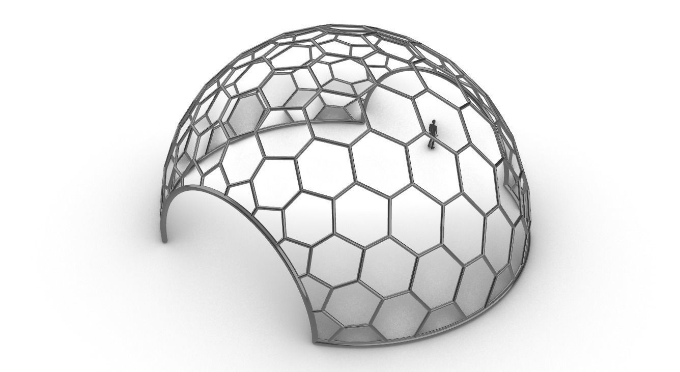 Hexagonal Dome structure Geodesic Like Wireframe Design V2 3D model ...