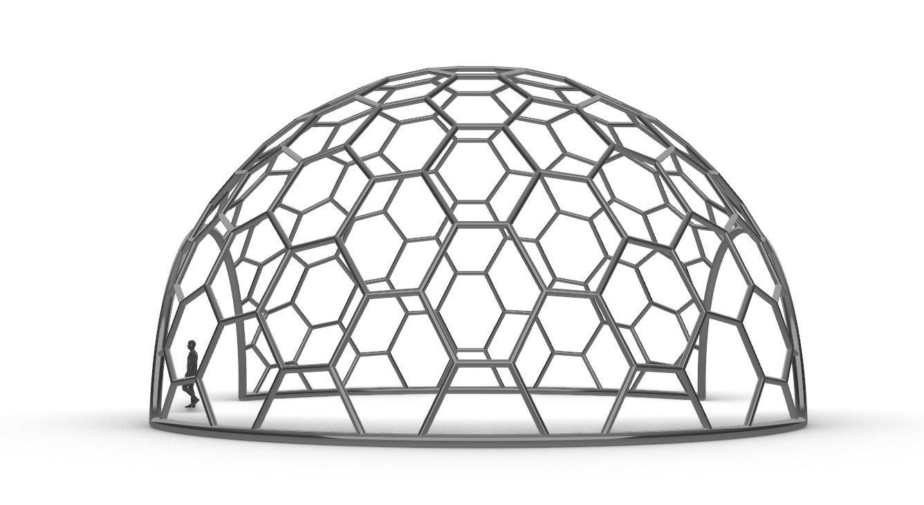 Hexagonal Dome structure Geodesic Like Wireframe Design V2 3D model ...
