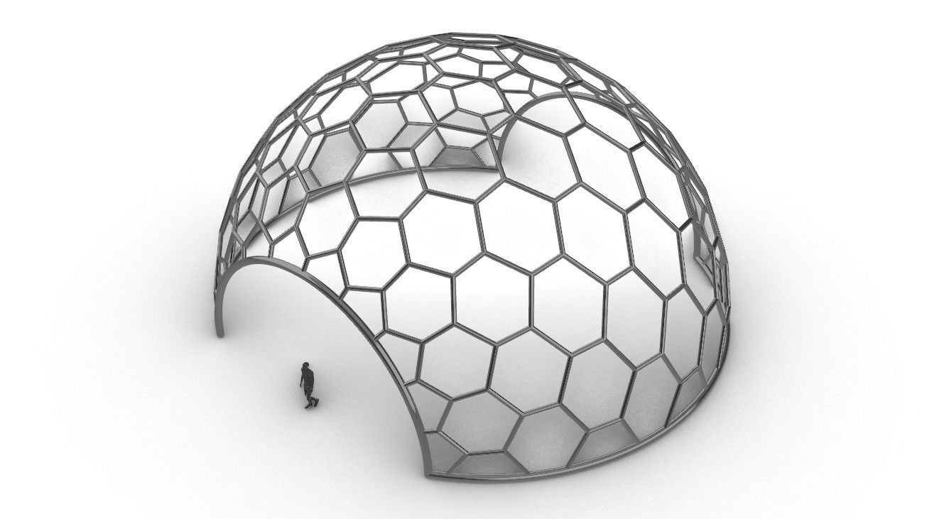 Hexagonal Dome structure Geodesic Like Wireframe Design V2 3D model ...