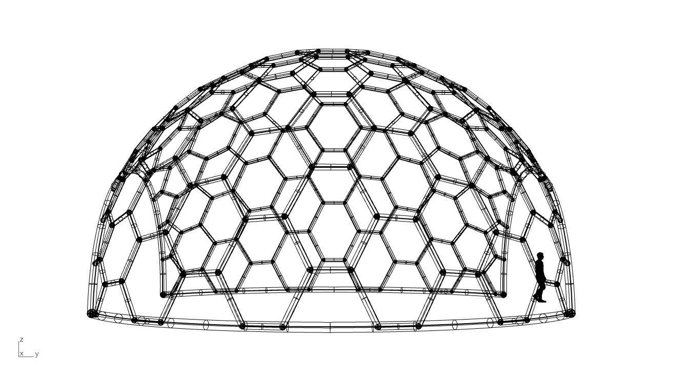 Hexagonal Dome structure Geodesic Like Wireframe Design V2 3D model ...