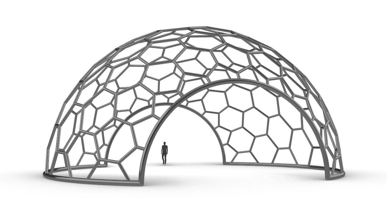 Hexagonal Dome structure Geodesic Like Wireframe Design V2 3D model ...