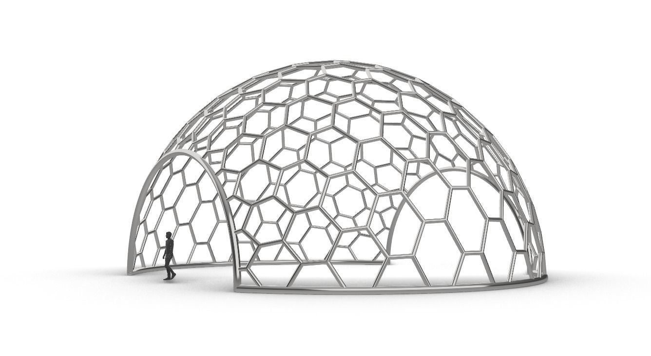 Hexagonal Dome structure Geodesic Like Wireframe Design V3 3D model ...