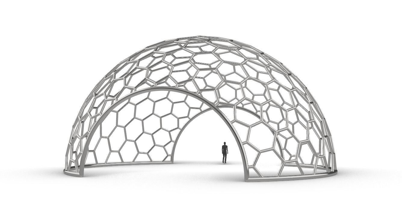 Hexagonal Dome structure Geodesic Like Wireframe Design V3 3D model ...