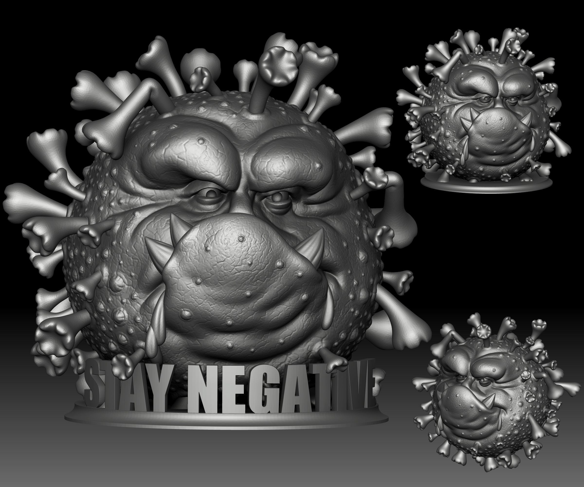 COVID-19 monster 3D printable Stay Negative STL file 3D model 3D ...