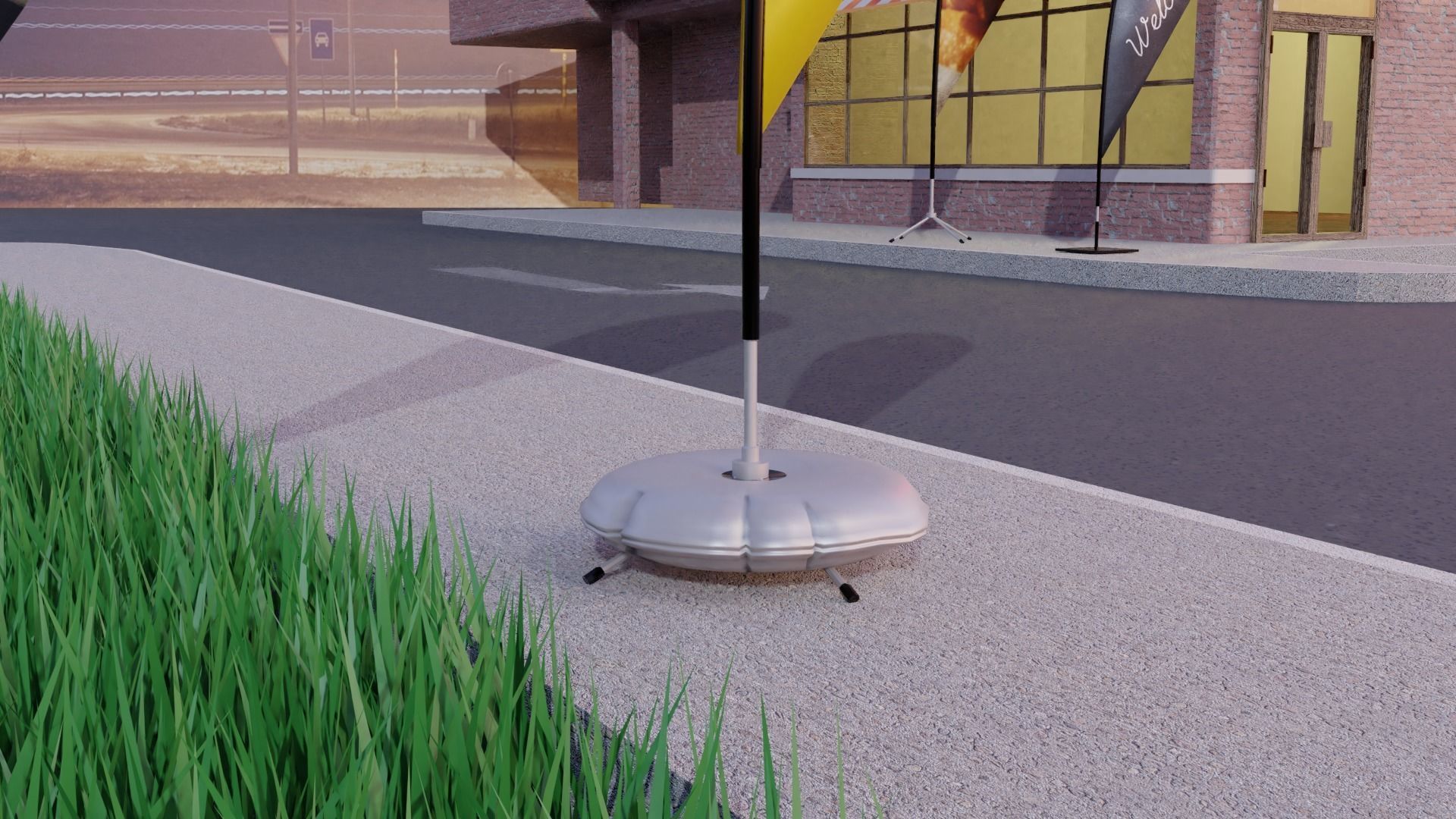 4 Types of advertising Teardrop flags banners restaurant scene 3D model ...