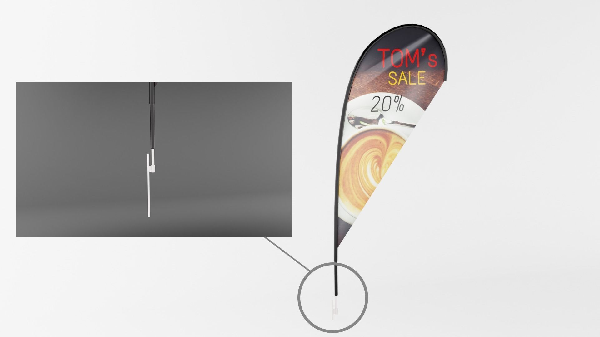 4 Types of advertising Teardrop flags banners restaurant scene 3D model ...