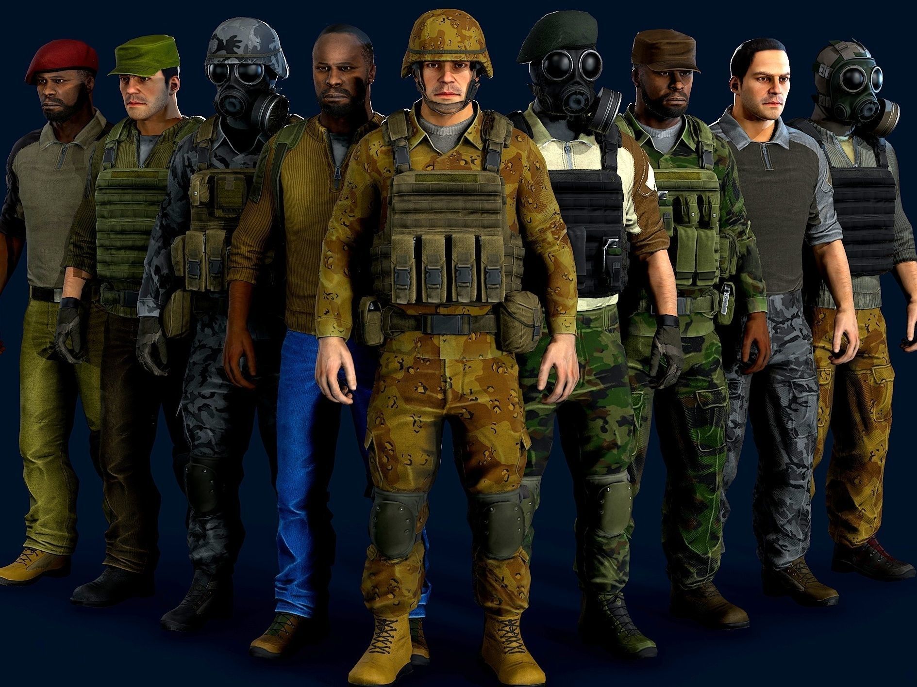 3D model Modular military character VR / AR / low-poly rigged animated ...