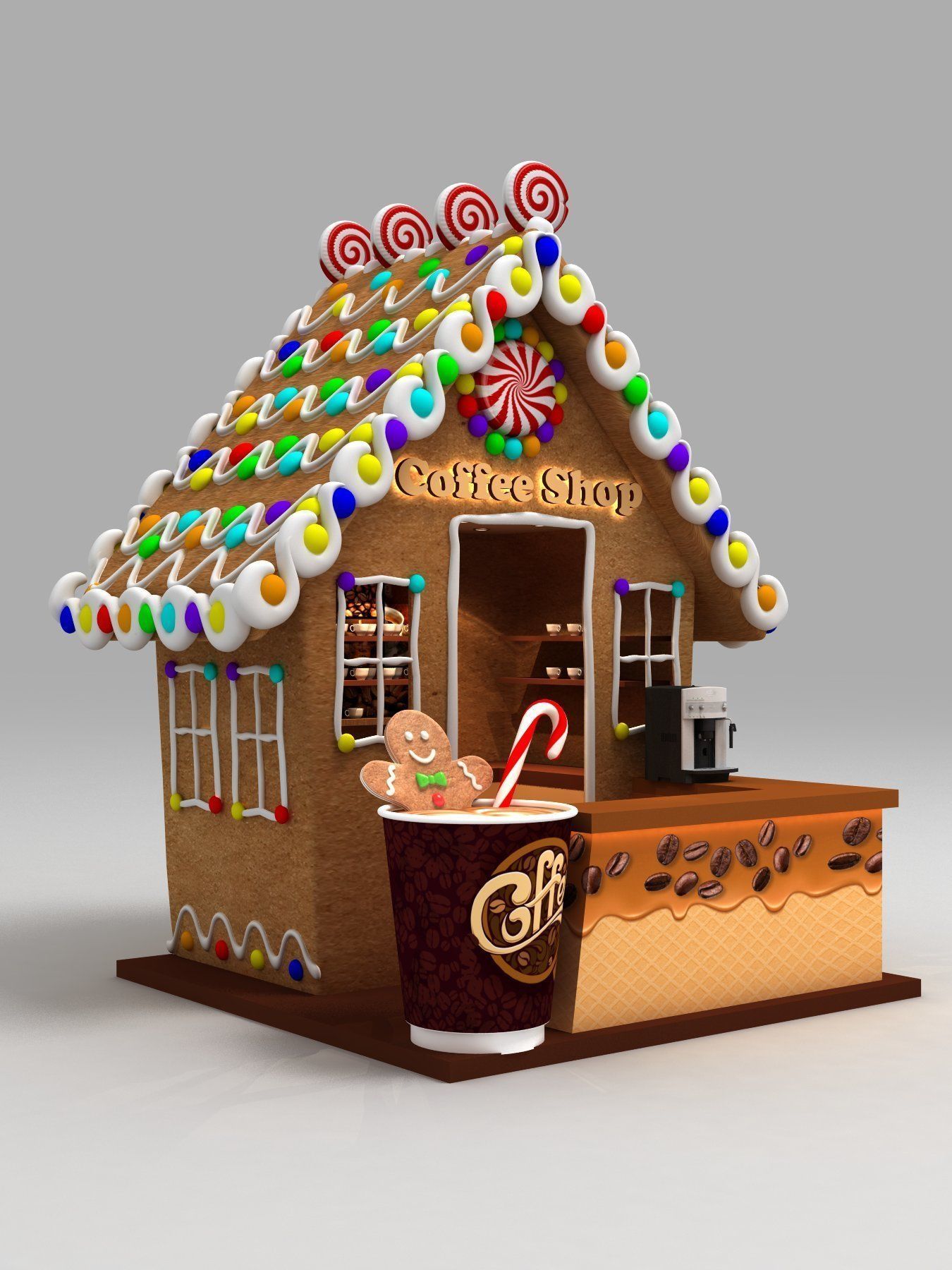 Ginger Bread Coffee Shop 3D model | CGTrader