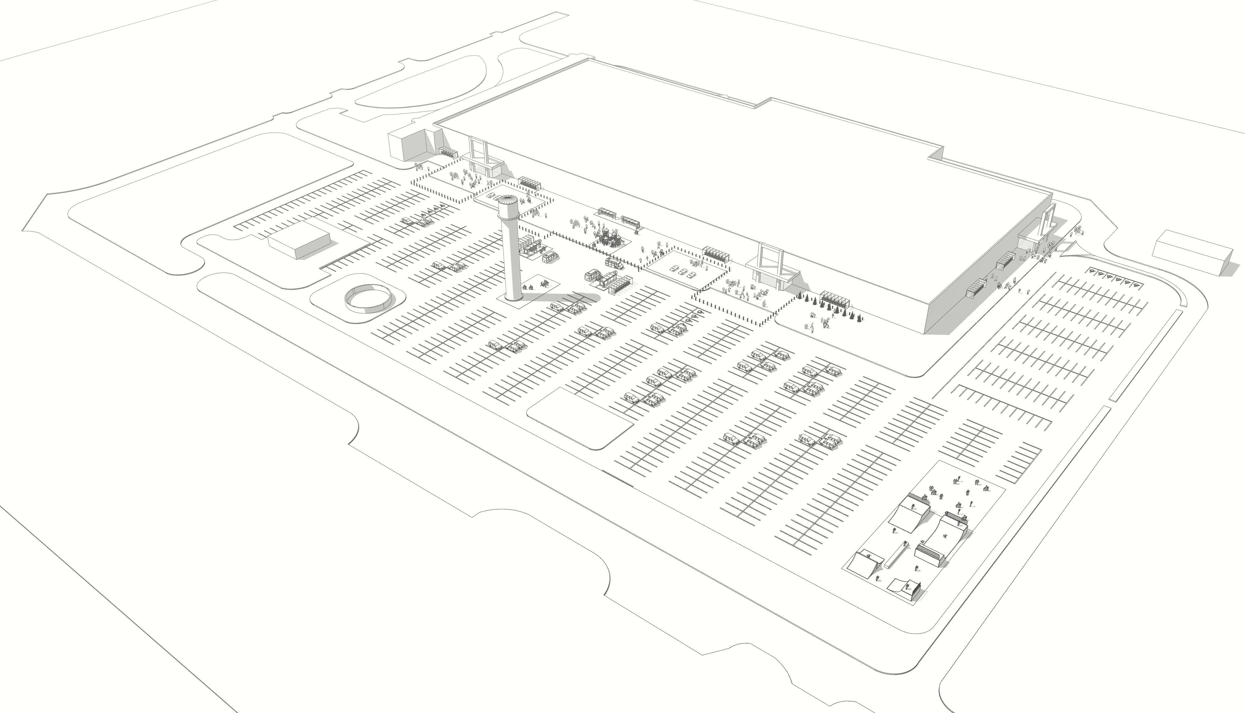 Shopping mall with parking and landscaping 3D model | CGTrader