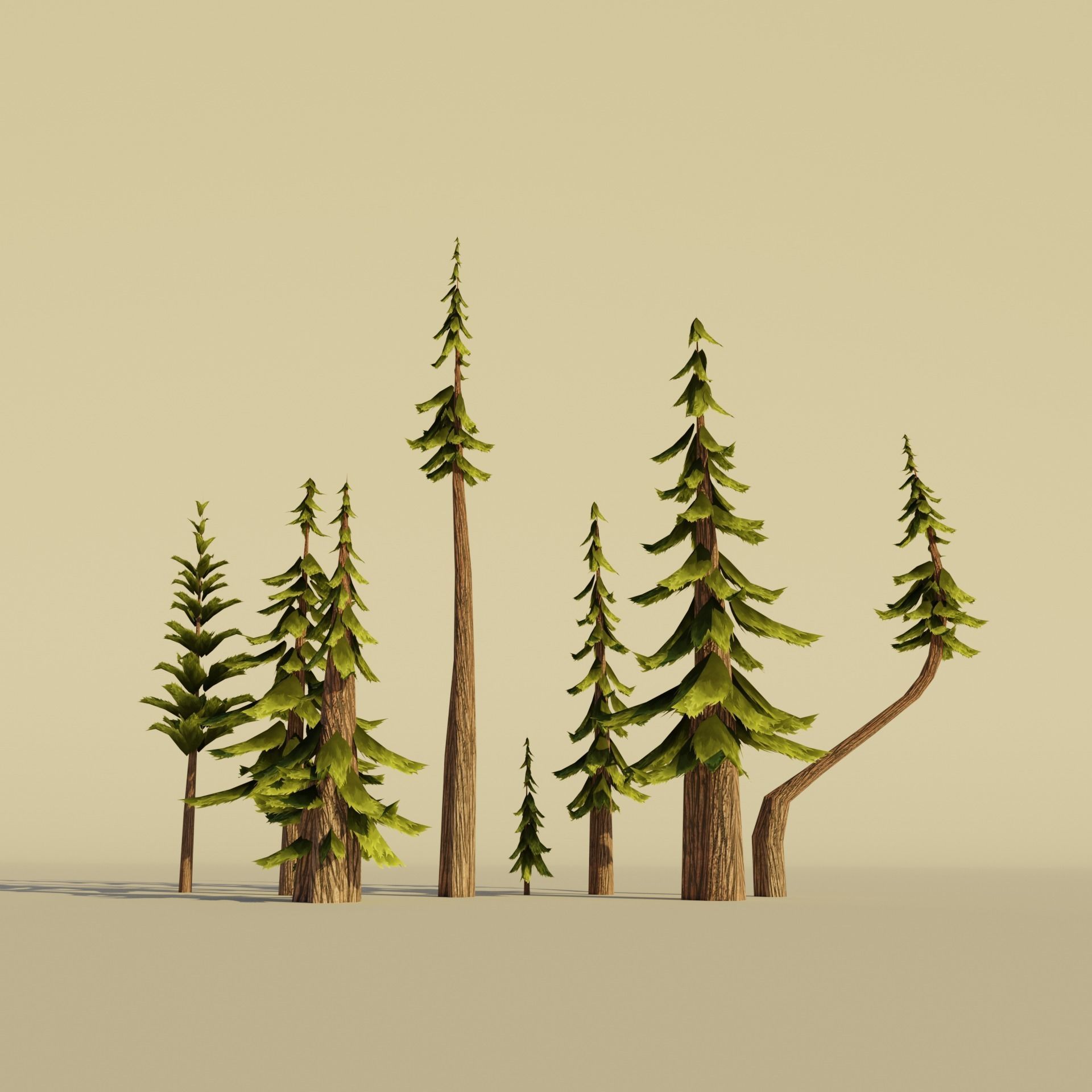 3D model Pine tree set Cartoon Stylized Hand painted VR / AR / low-poly ...