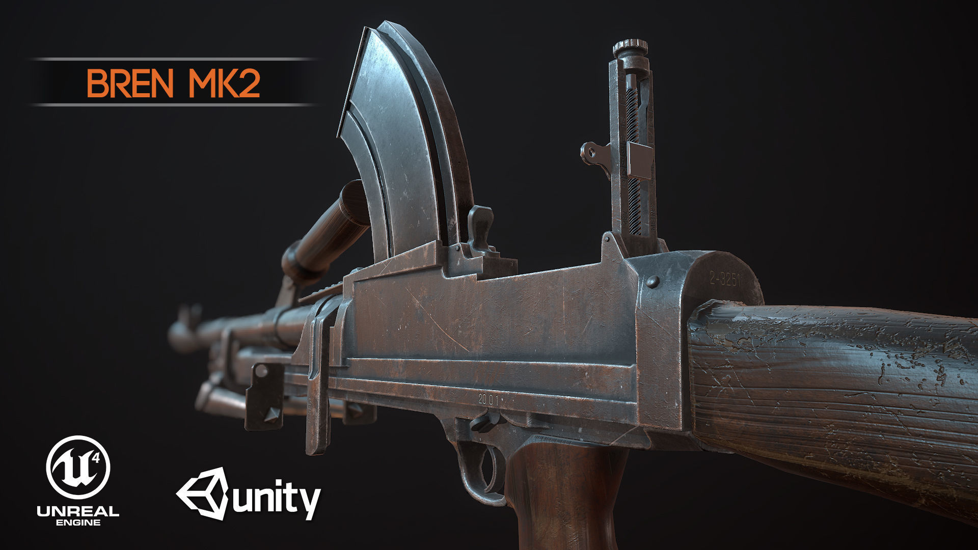 3D model Bren Mk II WW2 Machine Gun low-poly PBR VR / AR / low-poly ...