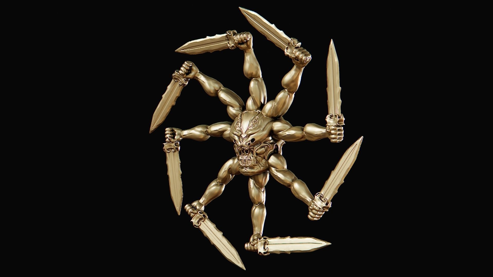 Fantasy sun symbol with swords and monster head 3D model 3D printable ...