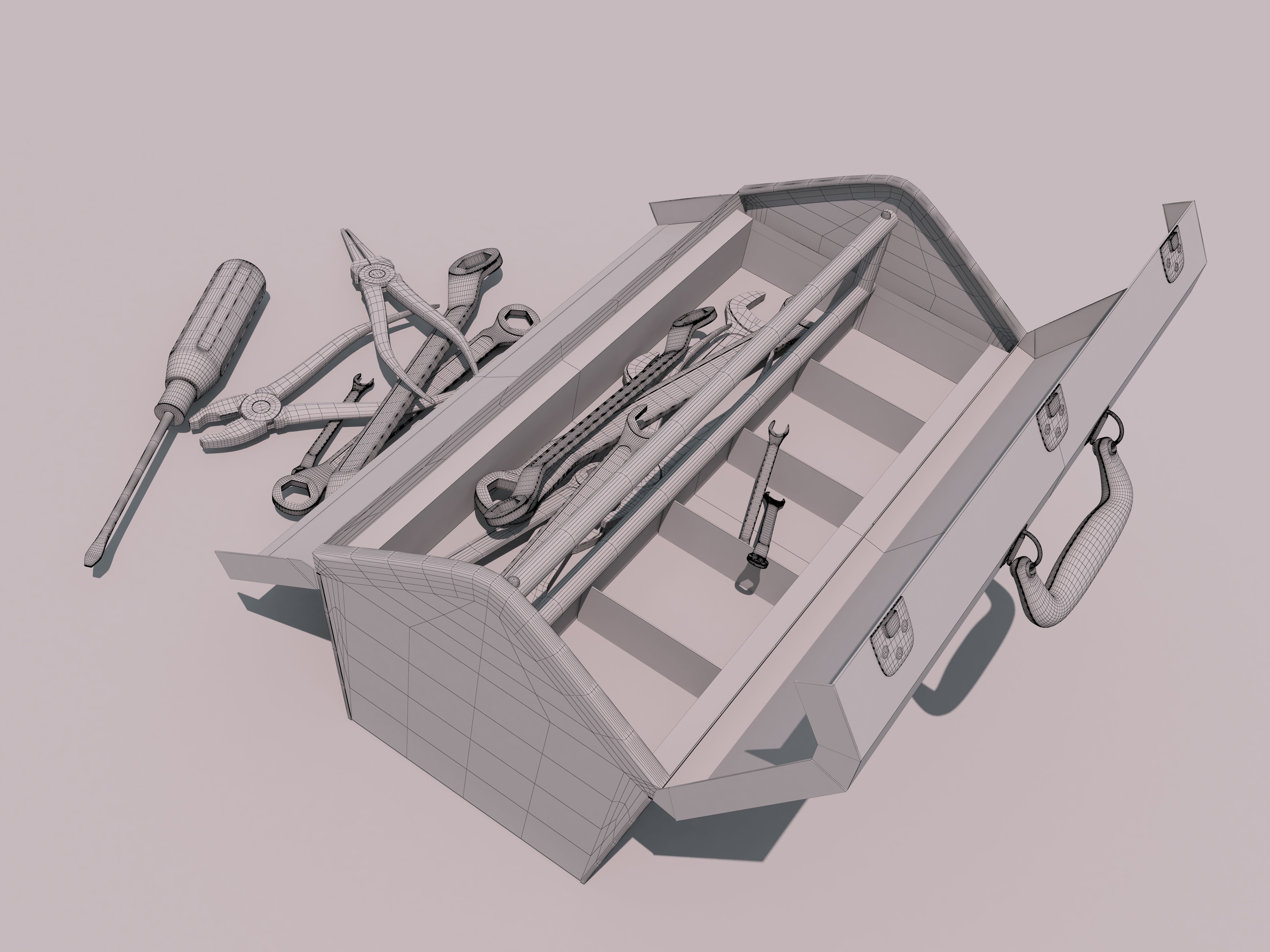 old toolbox with tools 3D model rigged | CGTrader