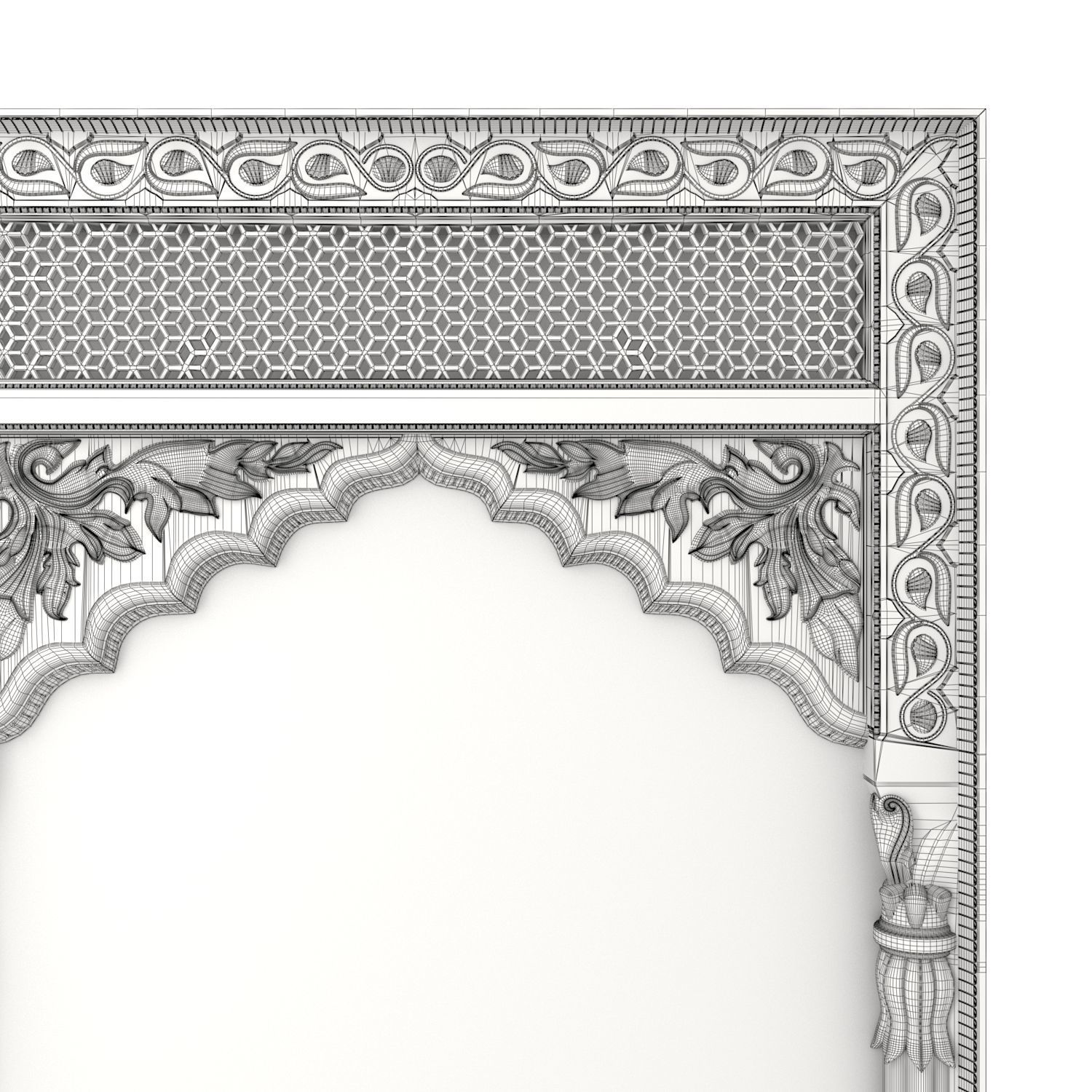 RH HAND-CARVED INDIAN LOTUS MIRROR 3D model | CGTrader