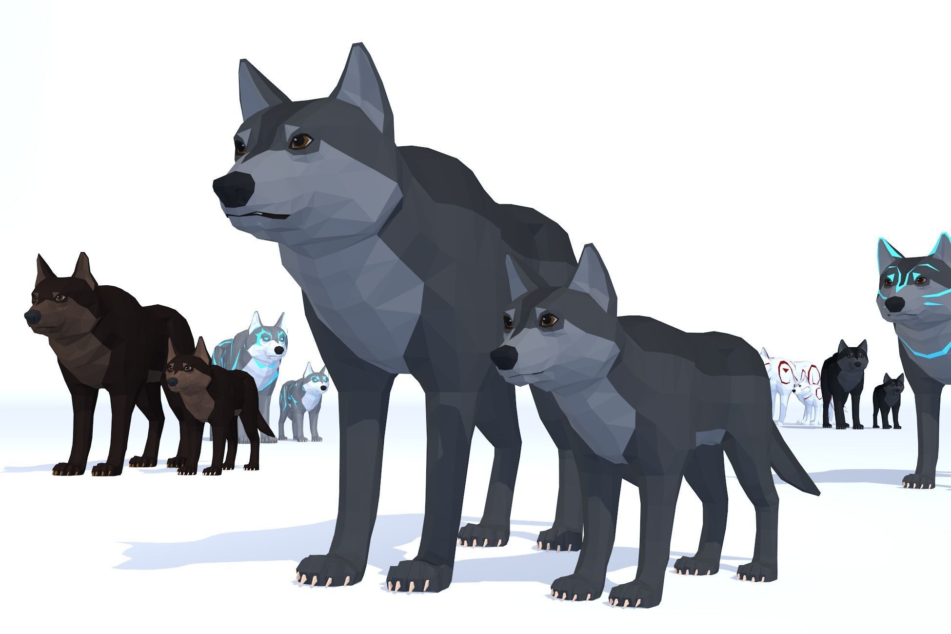 3D model LowPoly Wolves pack VR / AR / low-poly rigged animated | CGTrader