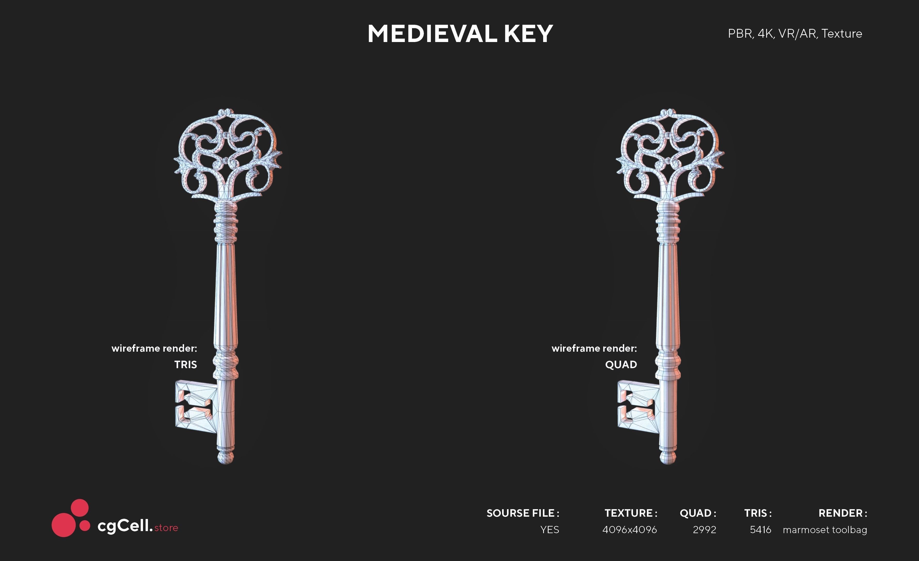 3D model Medieval Keys Set 05 AR low-poly 3D model Low-poly 3D model VR ...