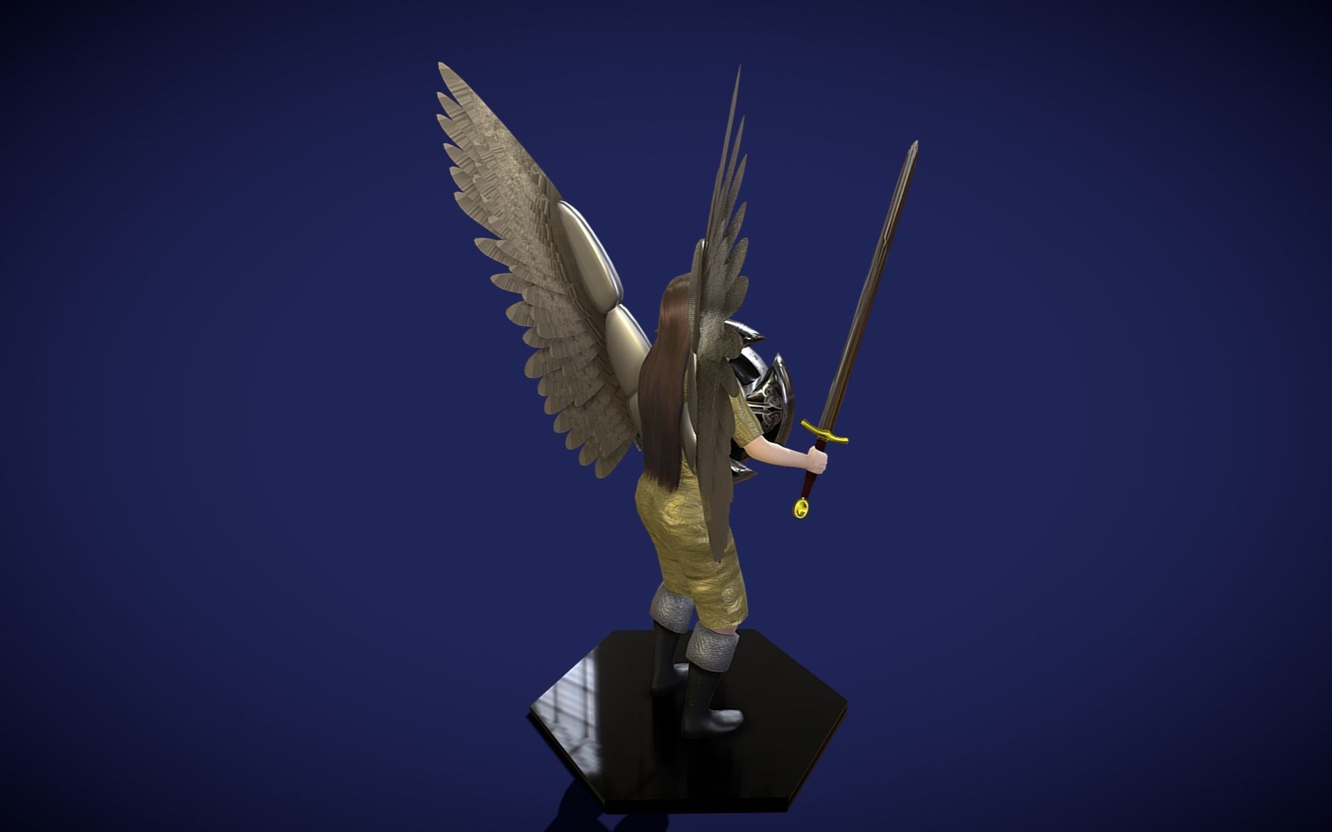 3D model Angel-Knight statue of angel holding sword and shield VR / AR ...