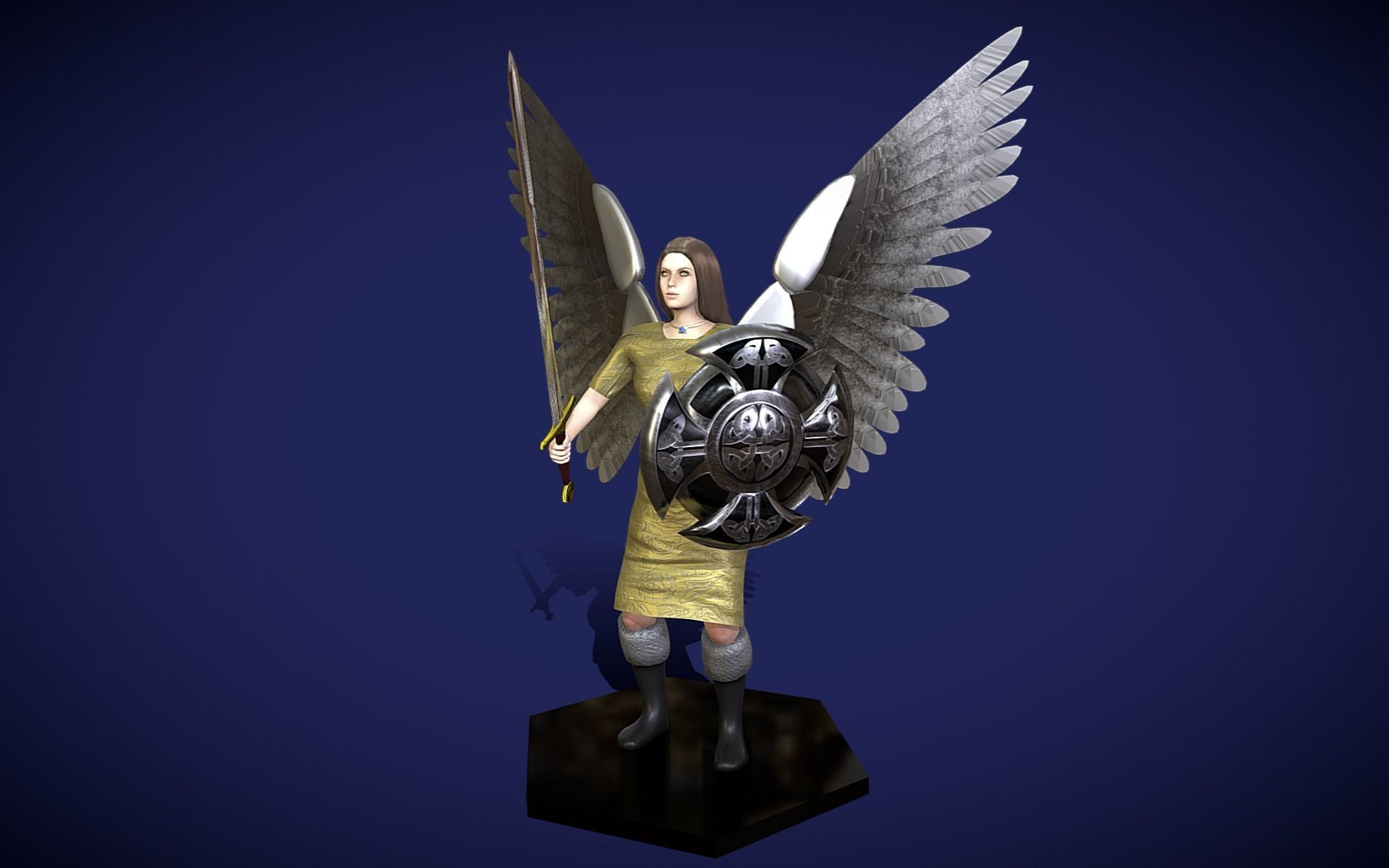 3D model Angel-Knight statue of angel holding sword and shield VR / AR ...