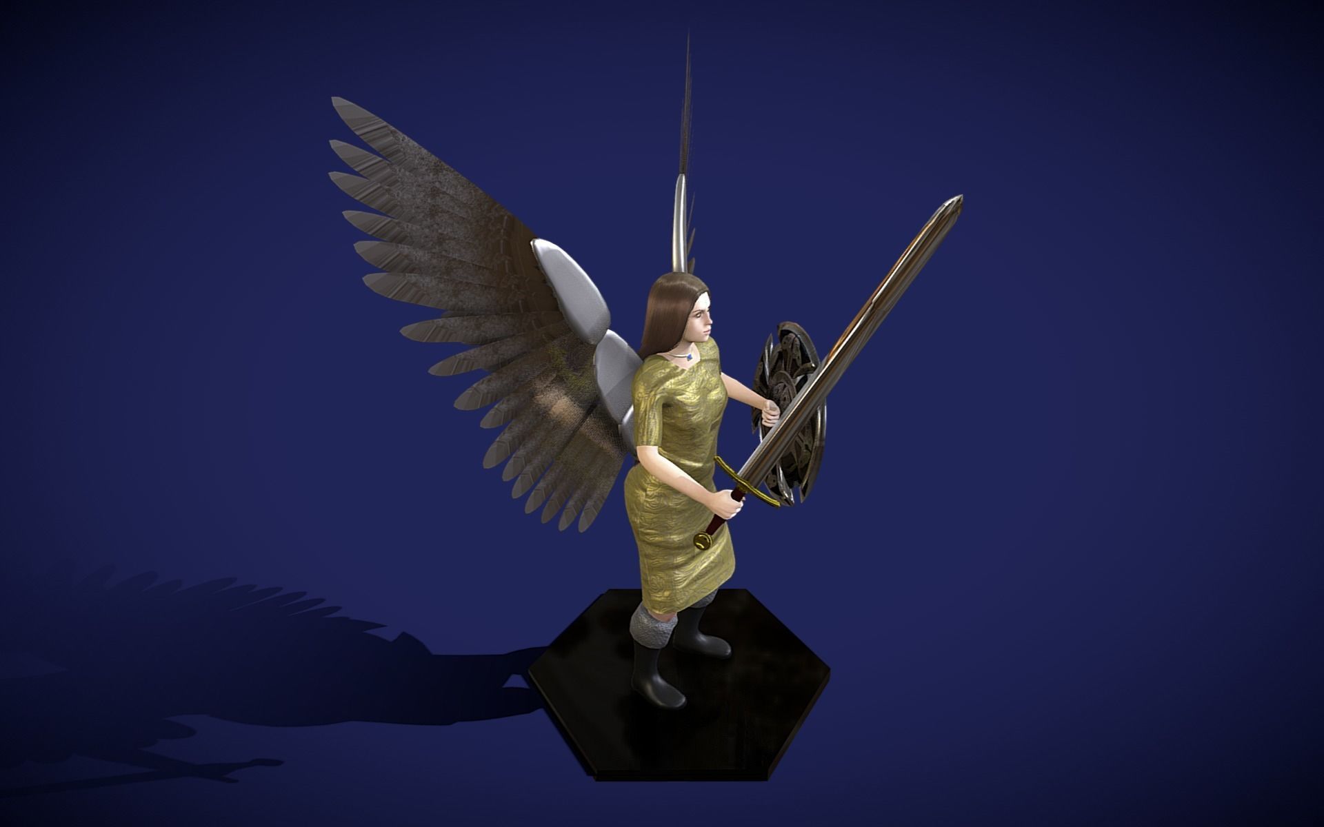 3D model Angel-Knight statue of angel holding sword and shield VR / AR ...