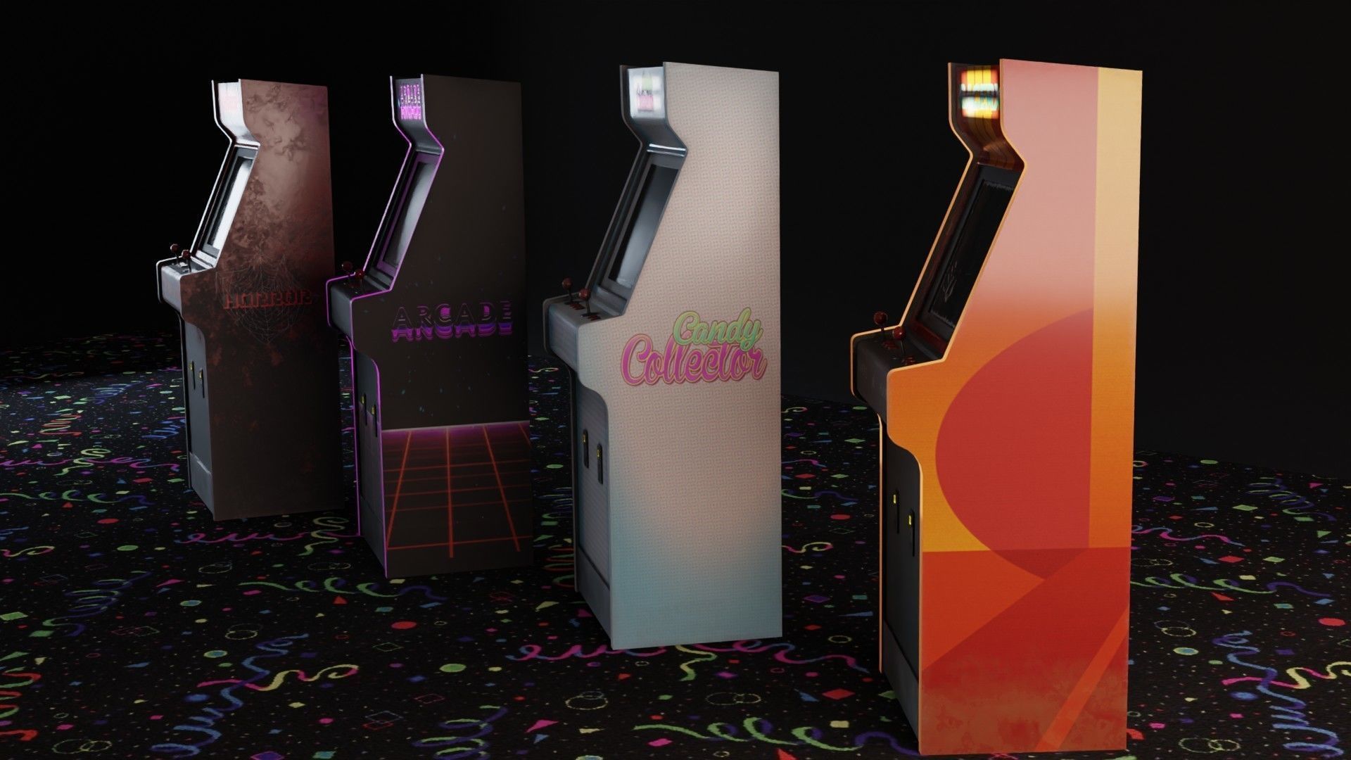 3D model 4 Arcade Machines with Chair - Retro - Game Ready VR / AR ...