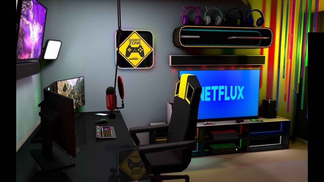 3D model Gamer Live Streamer Room VR / AR / low-poly | CGTrader