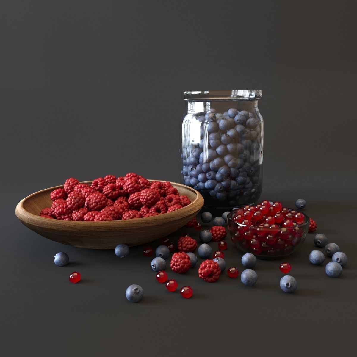 Berries set raspberries and blueberries in bowl 3D model | CGTrader
