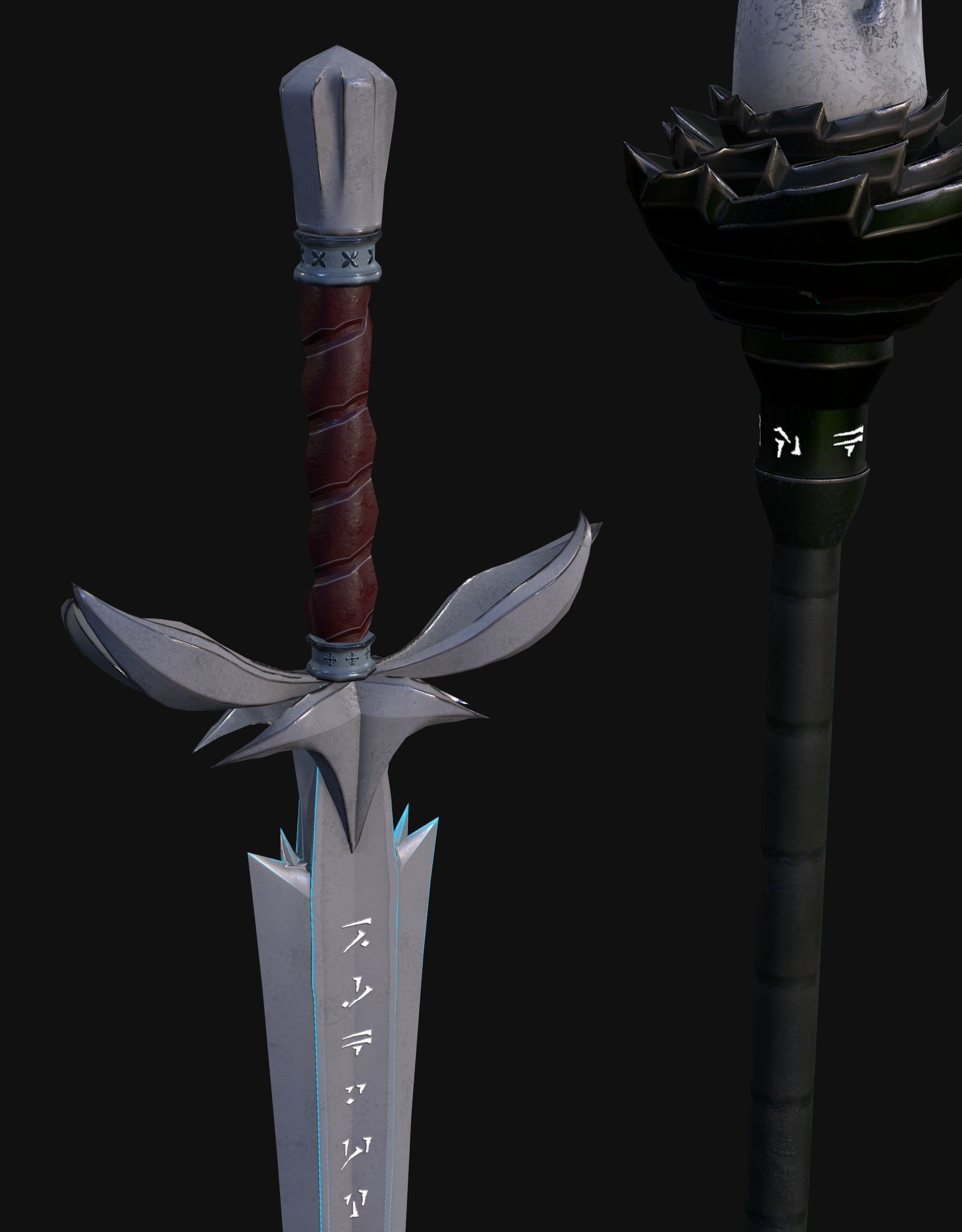 Sword and Stick for Wizard - Game Ready 3D model