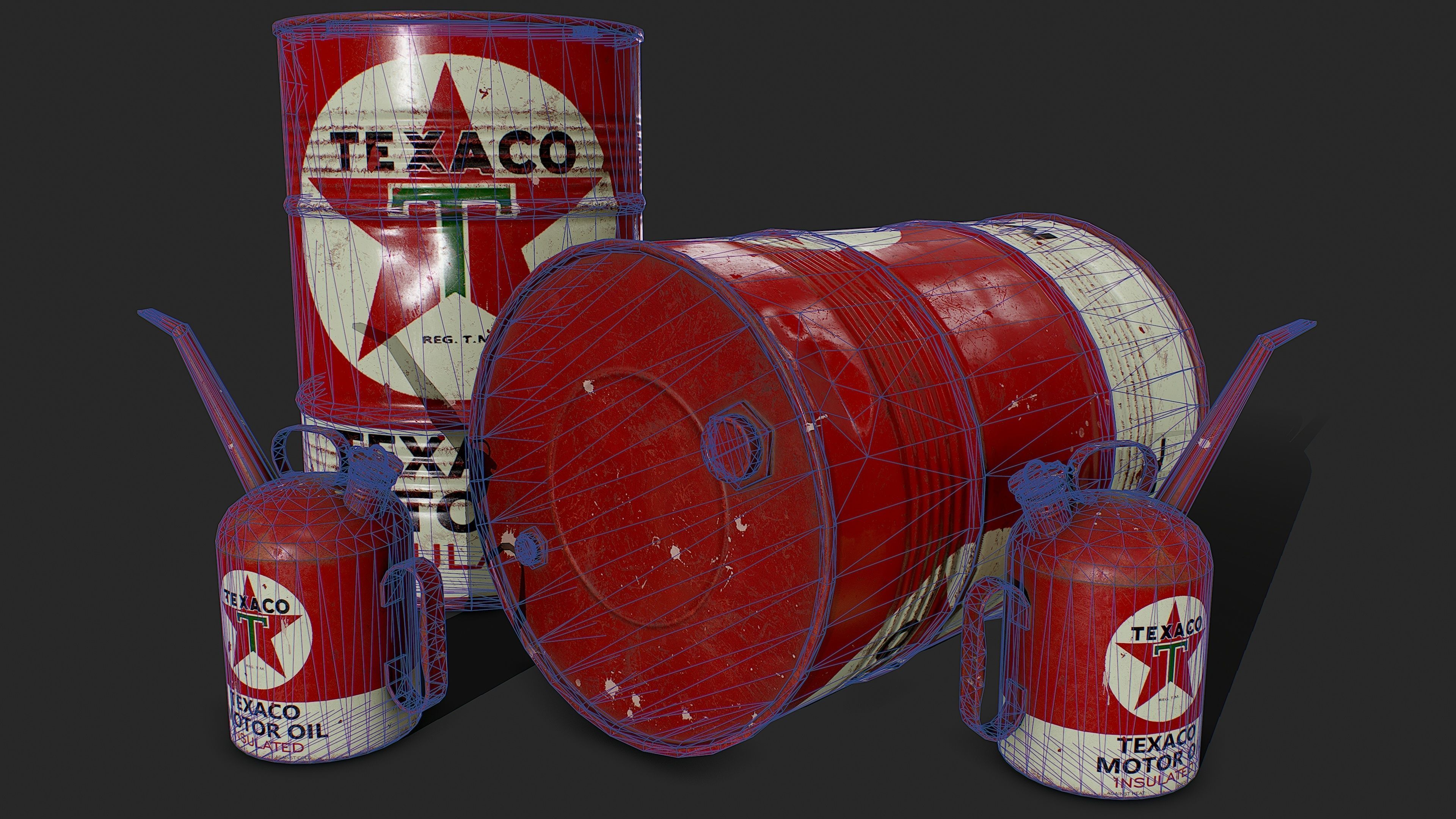 3D model Old TEXACO Motor Oil Barrel and Canister VR / AR / low-poly ...