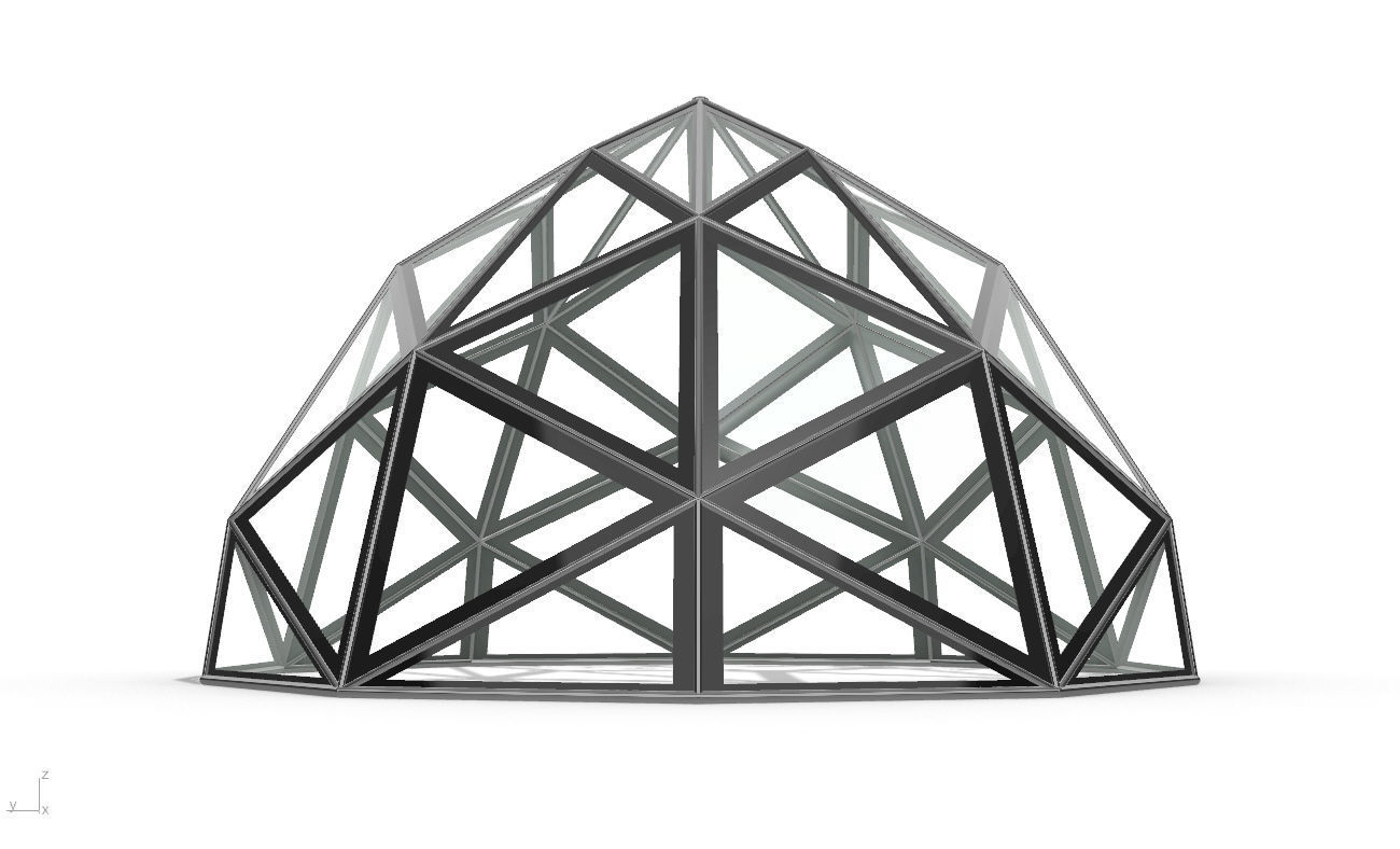 Triangulated Dome Pavilion wireframe structure with Glass Panels 3D ...