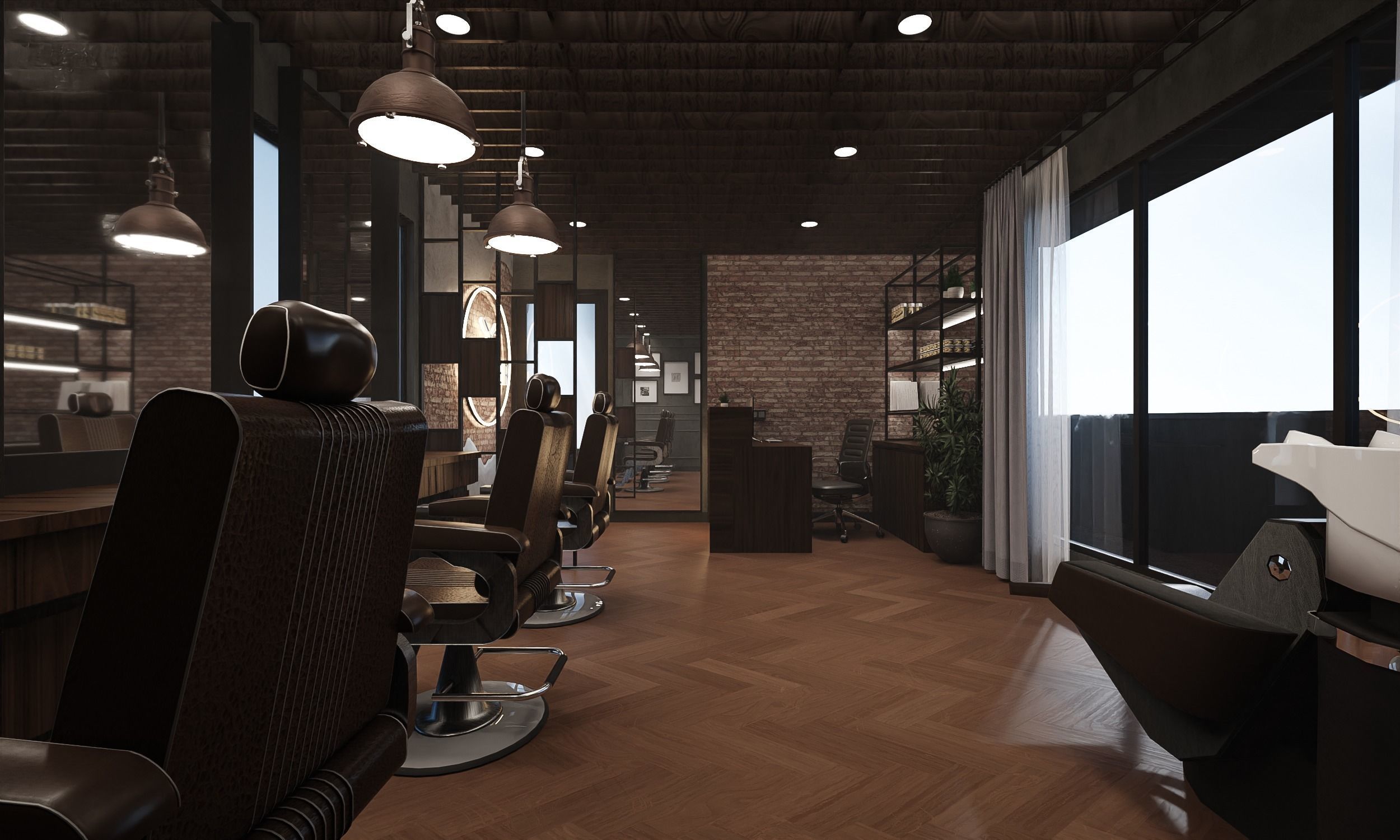 3D model BarberShop 3D Render barber shop interior design VR / AR / low ...