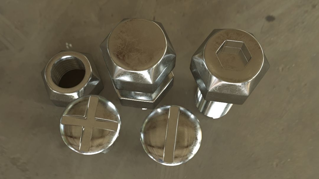 4 simple bolts uncollapsed with all modifiers for education 3D model ...