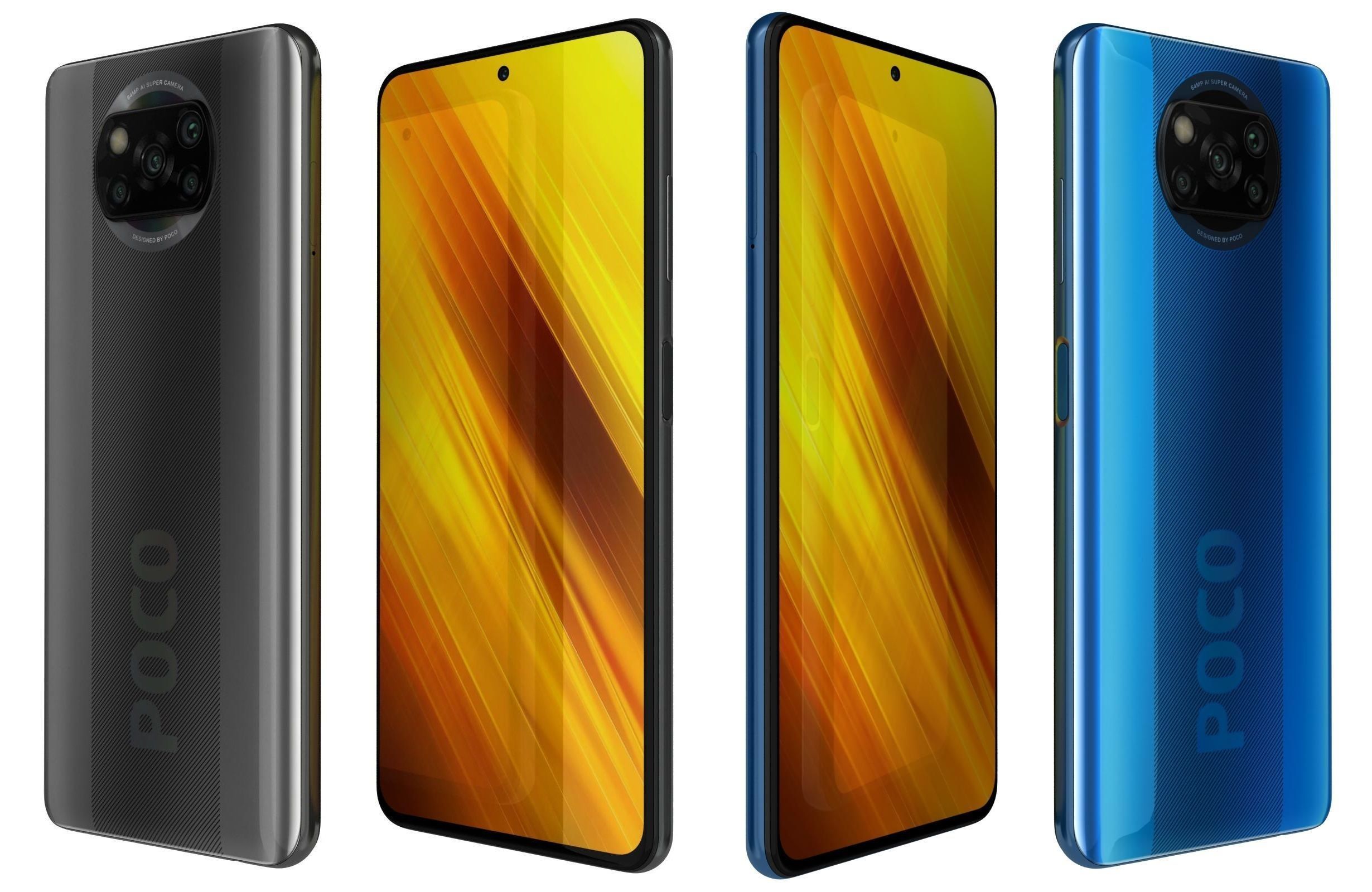 Xiaomi Poco X3 Cobalt Blue And Shadow Gray 3D model | CGTrader