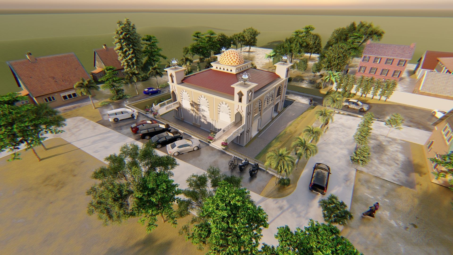 Mosque with garden parking and basement 3D model | CGTrader