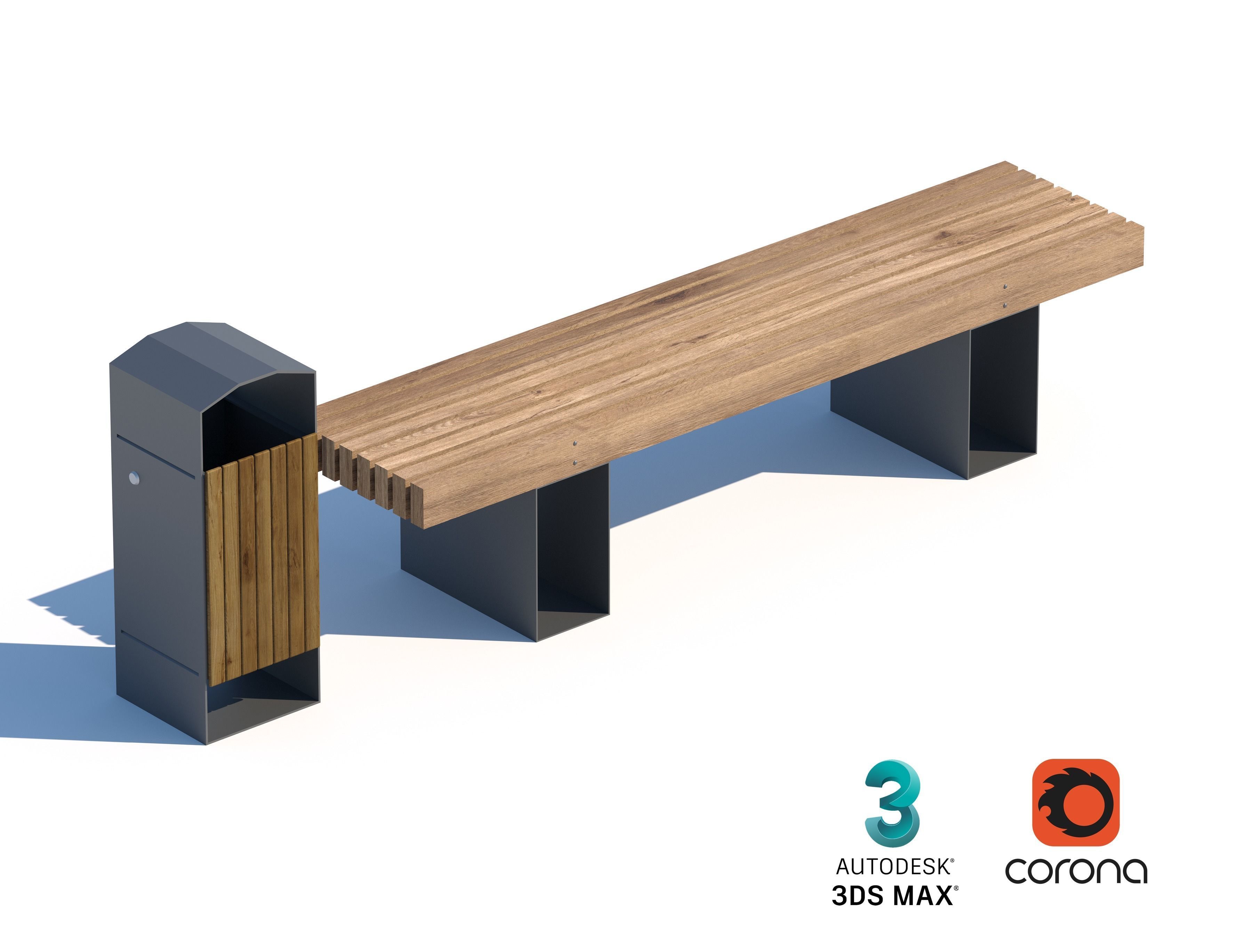 wood parametric street bench set 3D model | CGTrader