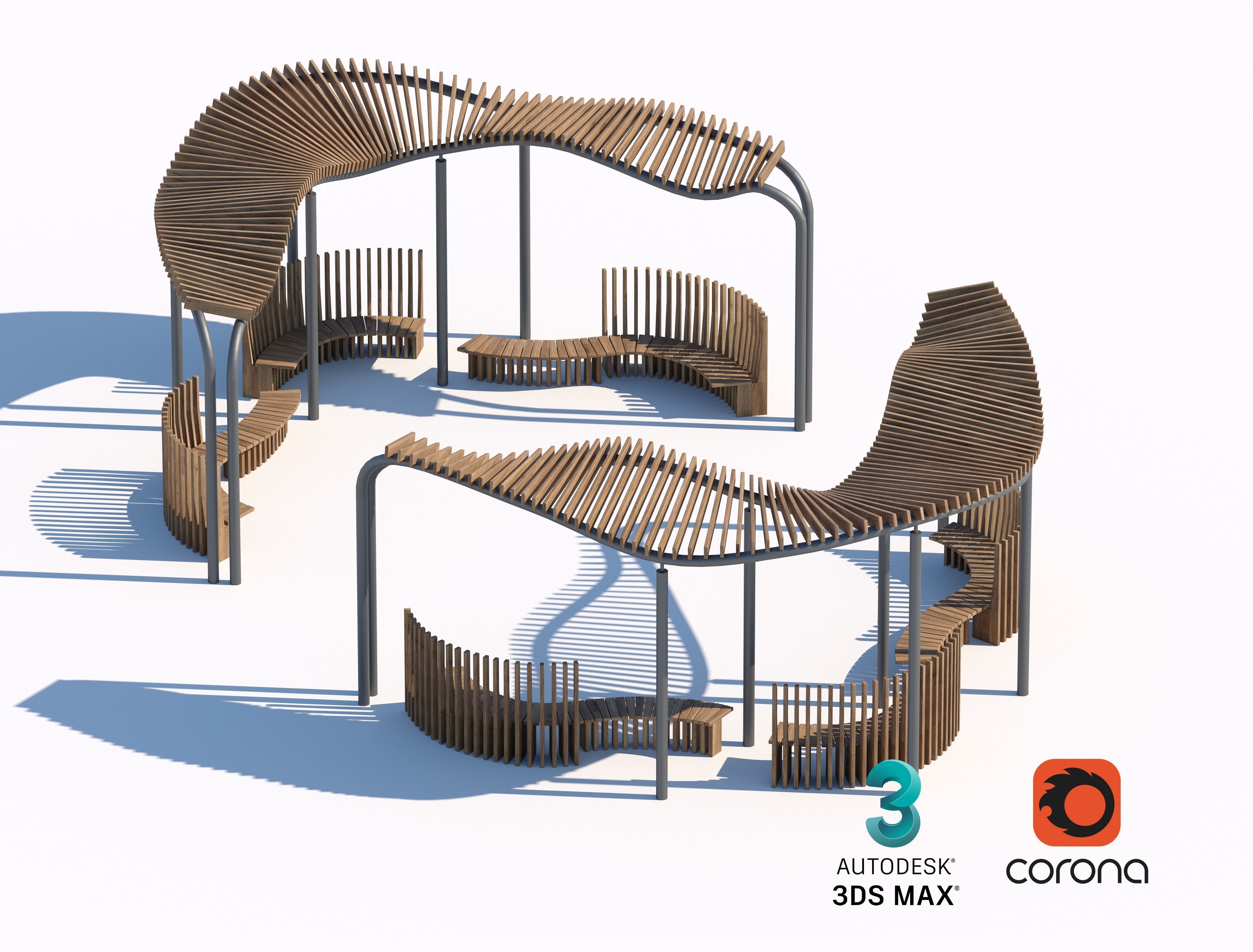 parametric wooden park bench 3D model | CGTrader